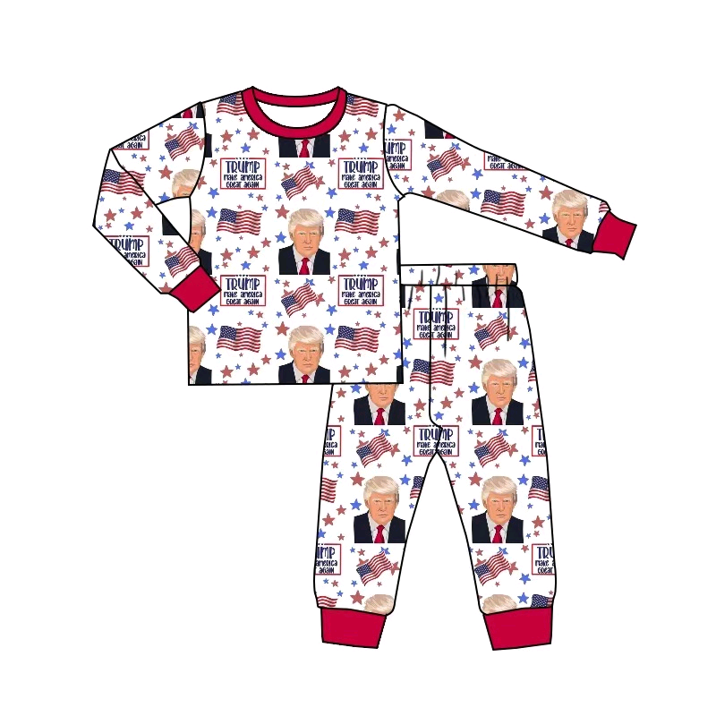 Deadline Nov 20 red long sleeves flag stars kids boys pajamas – Western ...