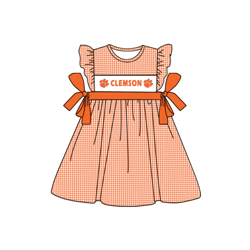 Deadline March 30 flutter sleeves orange plaid kids girls team dress ...