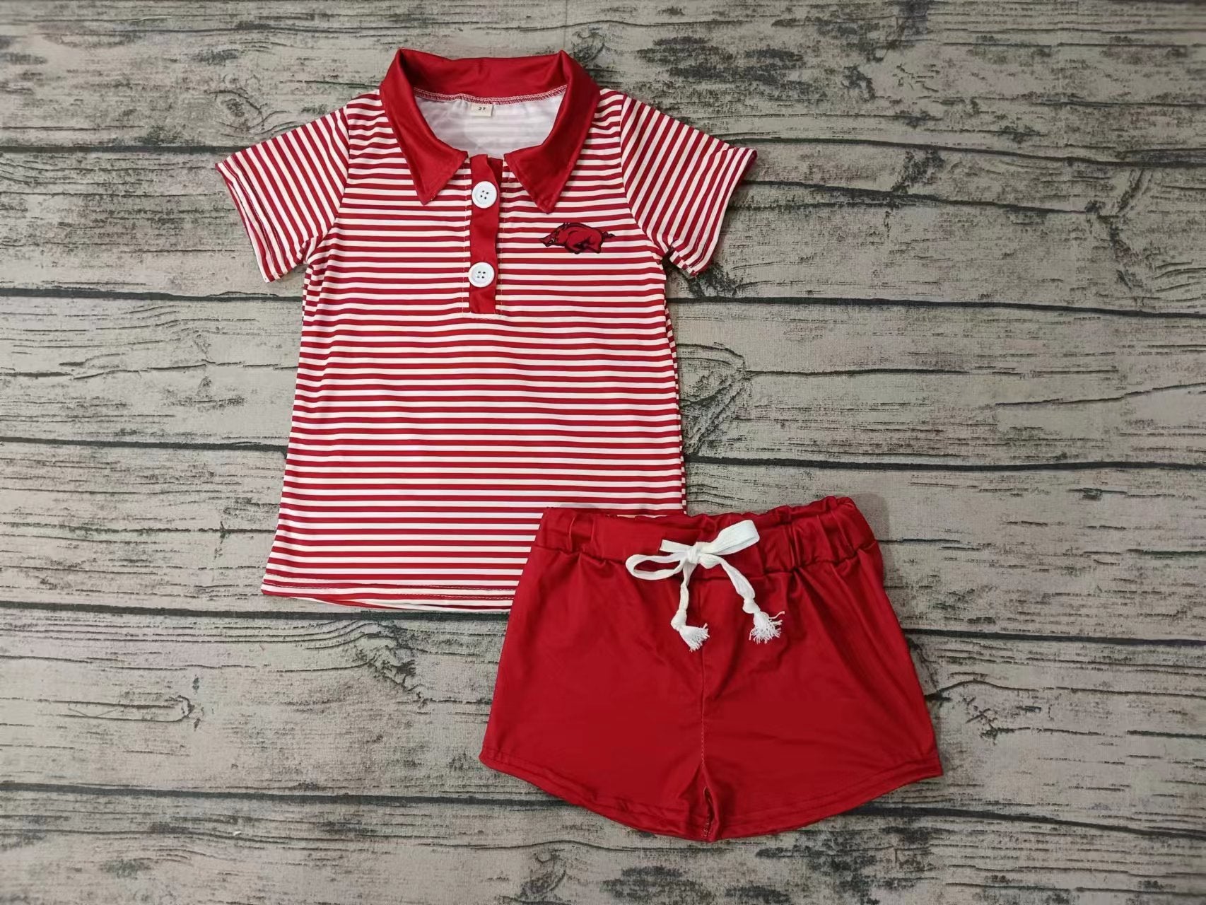 MOQ 3 pcs red hogs stripe polo shirt shorts boy team clothes – Western ...