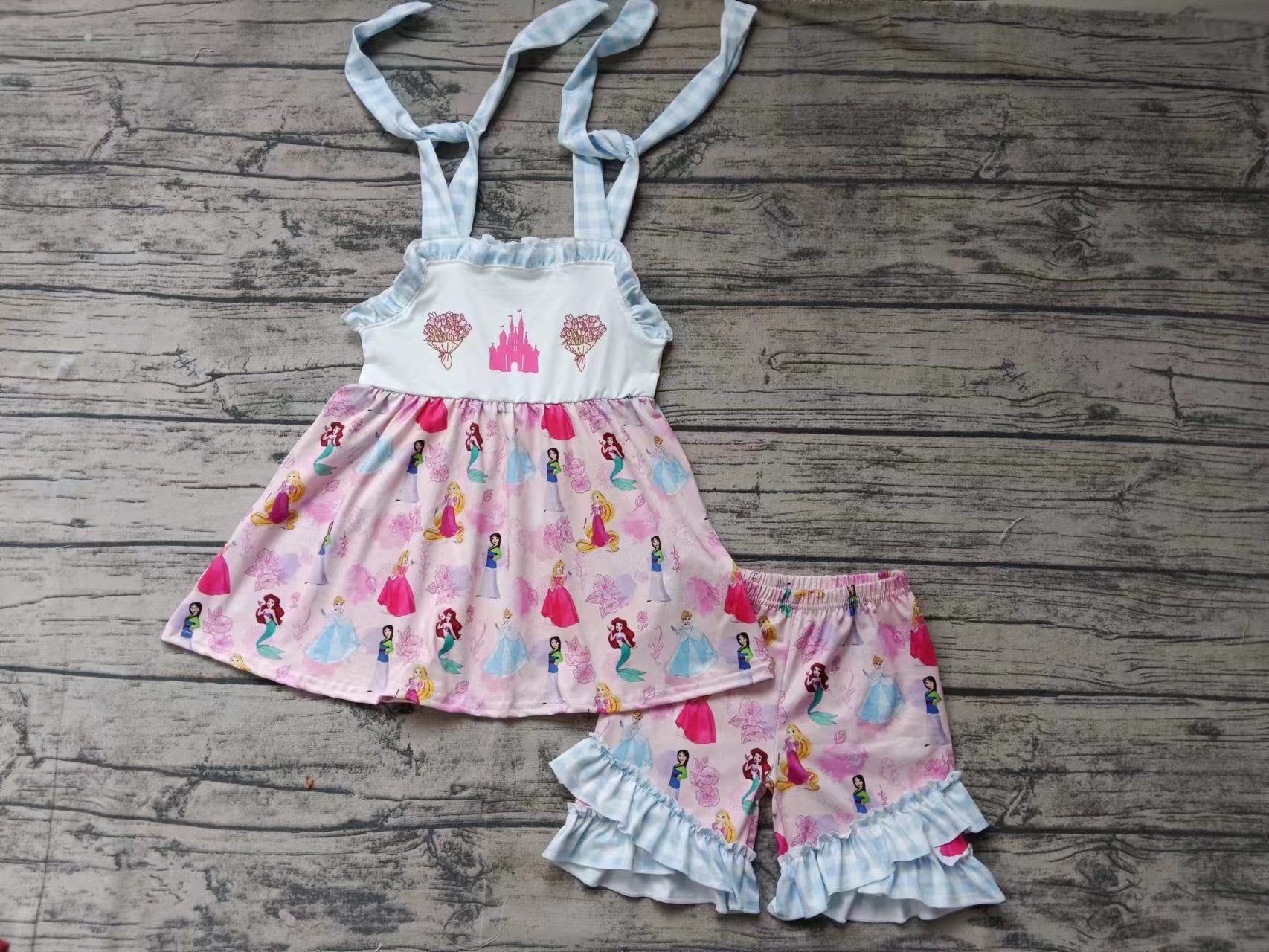 MOQ 3 pcs princess tunic shorts girls clothing set – Western Kids Clothes