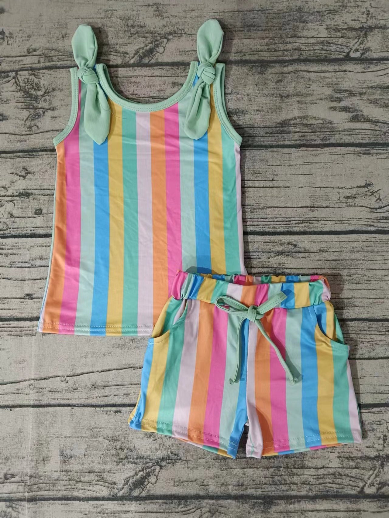 MOQ 3 sleeveless colorful stripe top shorts girls clothes – Western ...