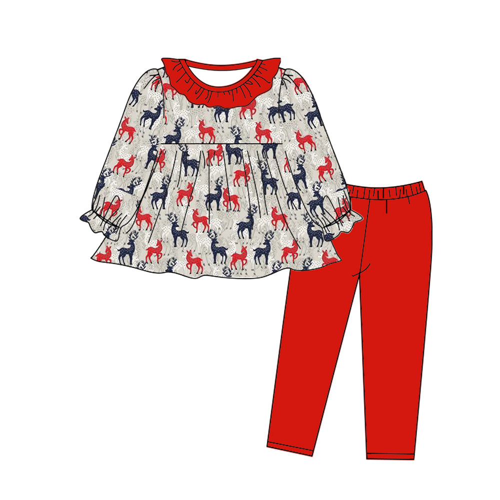 MOQ 5 deer tunic leggings girls Christmas clothes – Western Kids Clothes