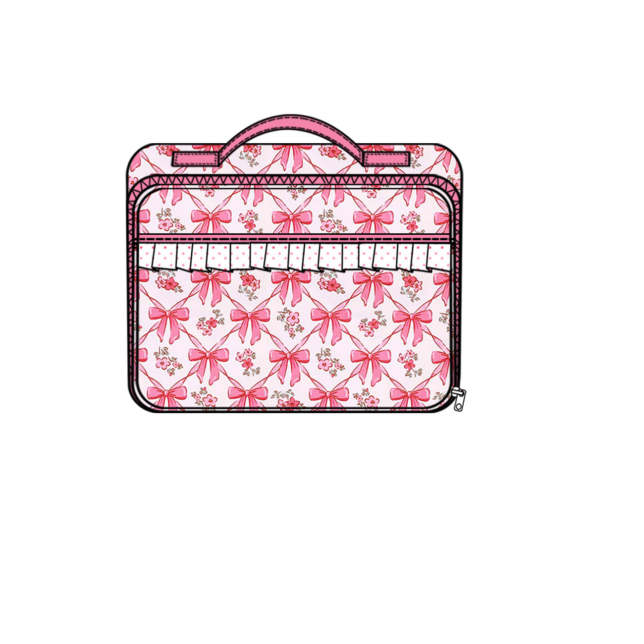 Polka dots ruffle pink bow floral girls lunch box bag – Western Kids ...