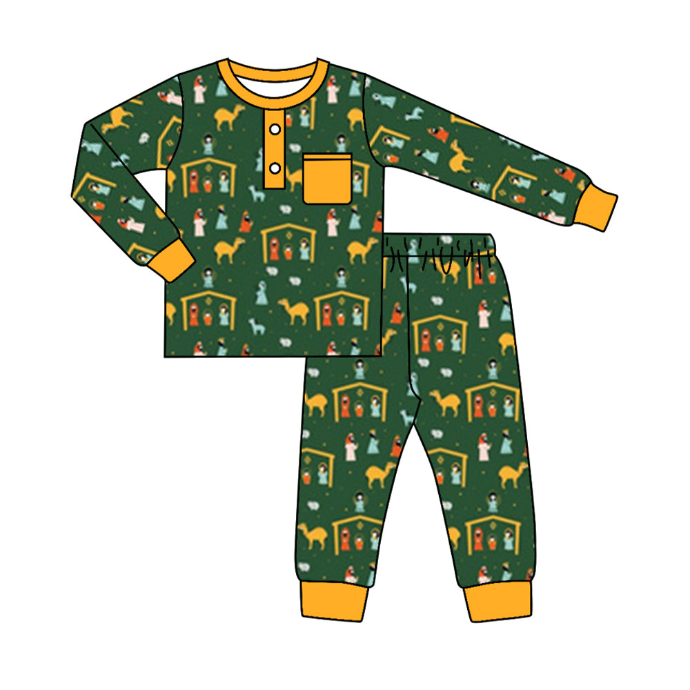 Long sleeves yellow nativity Christmas boys pajamas – Western kids clothes