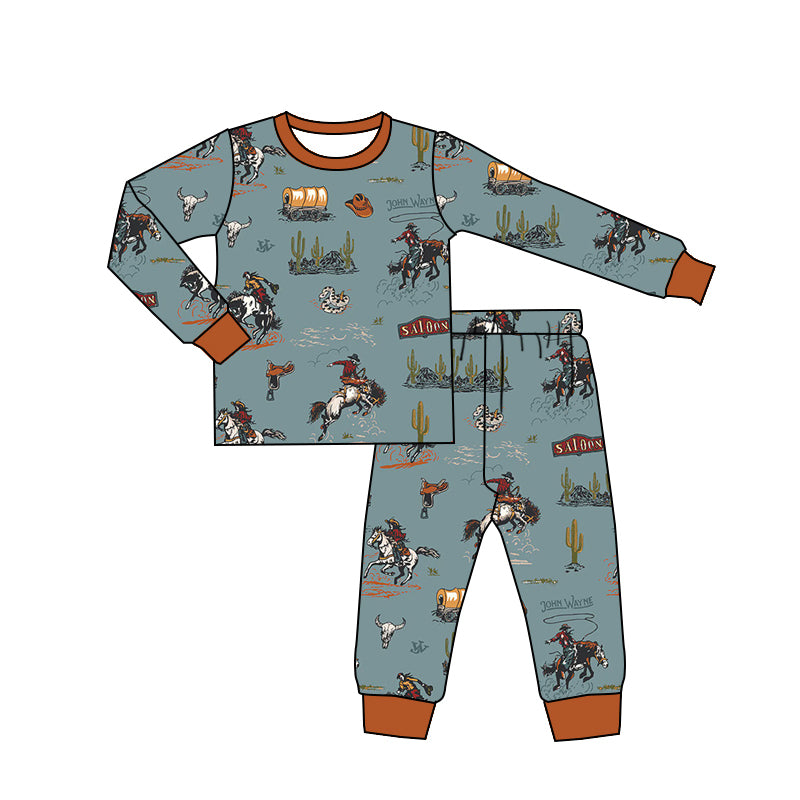 Long sleeves cactus rodeo baby kids western pajamas – Western kids clothes