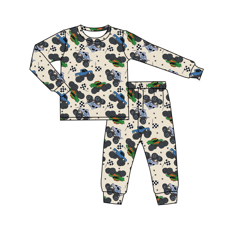 Long sleeves truck black plaid flag kids boys pajamas – Western Kids ...