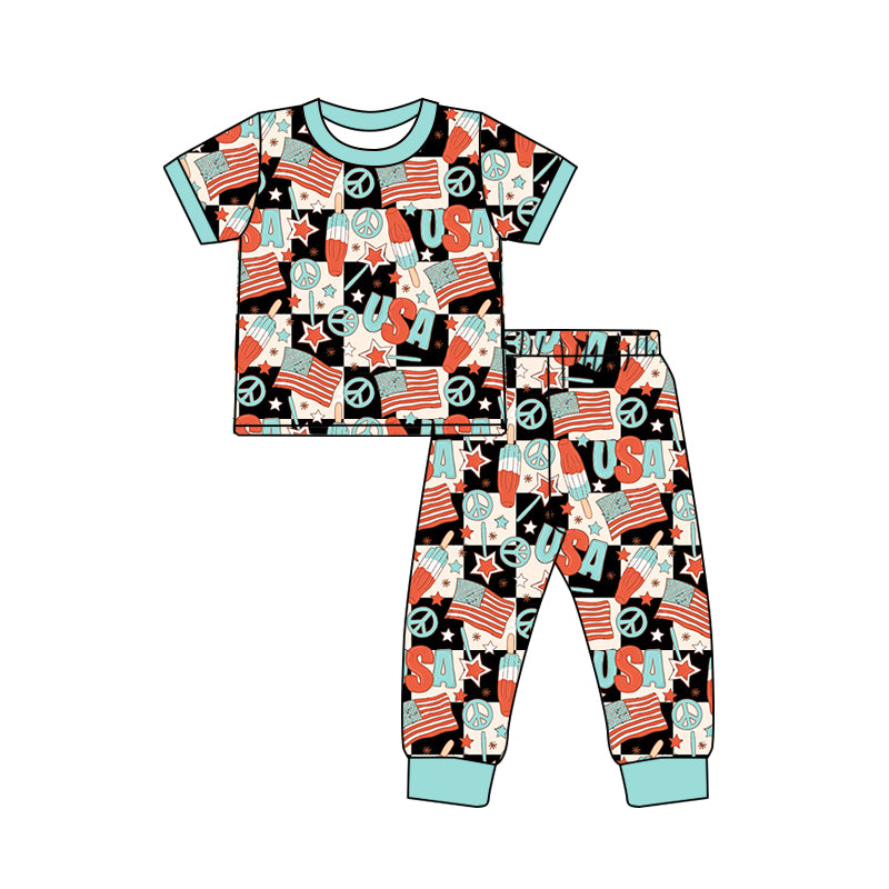USA flag popsicle kids boys 4th of july pajamas – Western Kids Clothes