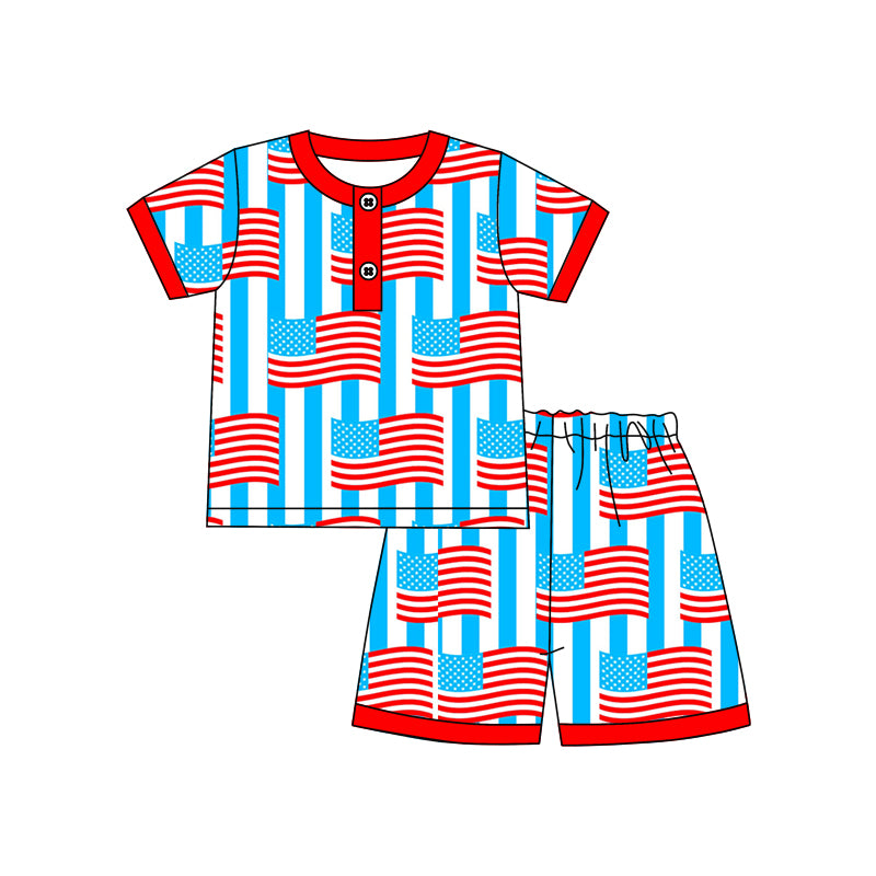 Short sleeves flag print kids boys 4th of july pajamas – Western Kids ...
