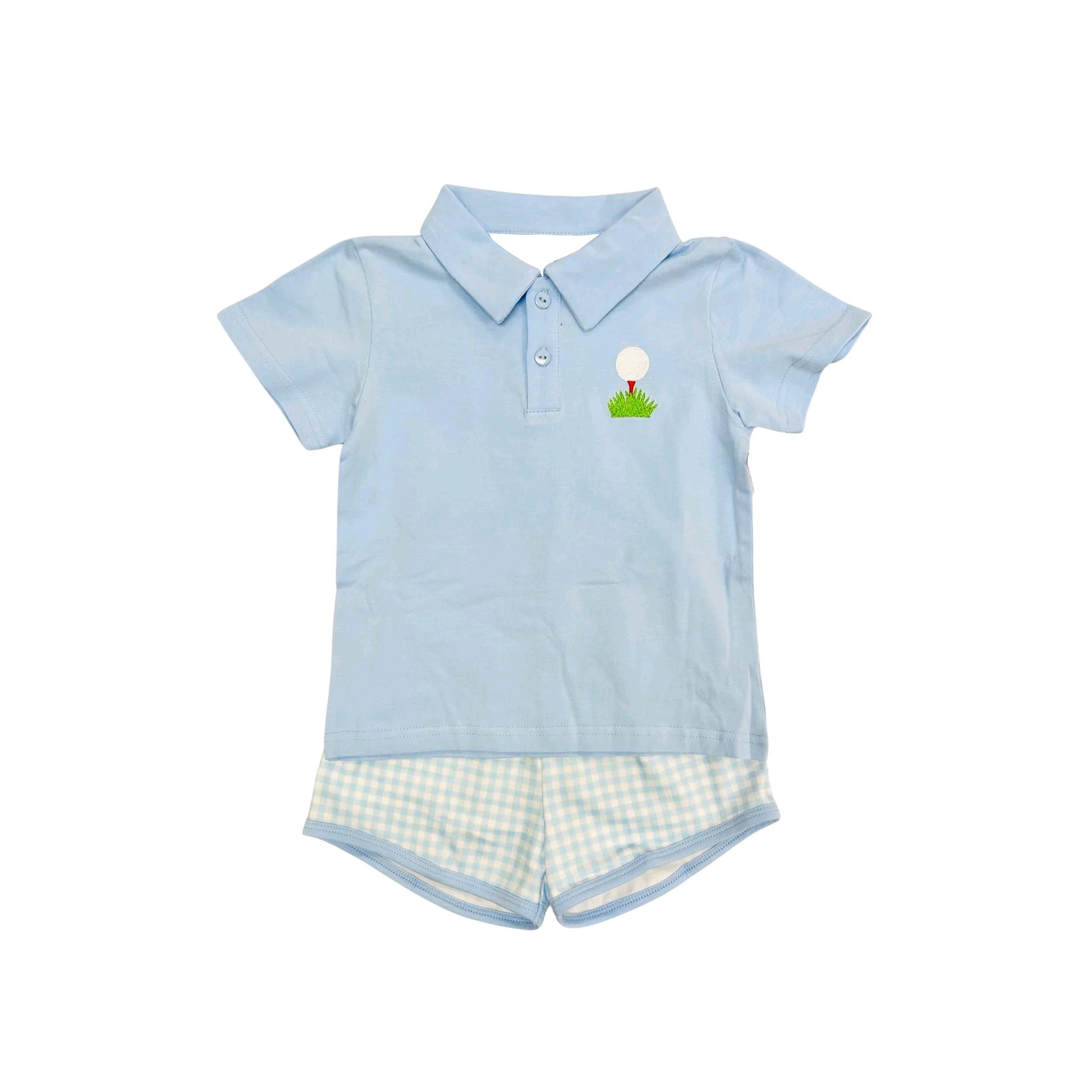 Light blue golf polo shirt plaid shorts boys clothing set – Western ...