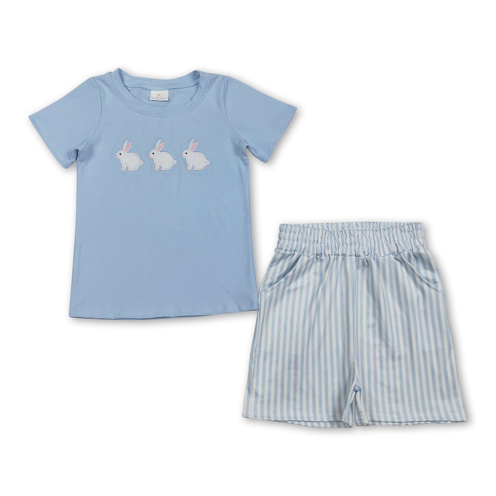 sky blue rabbit print kids boys summer easter clothes – Western Kids ...