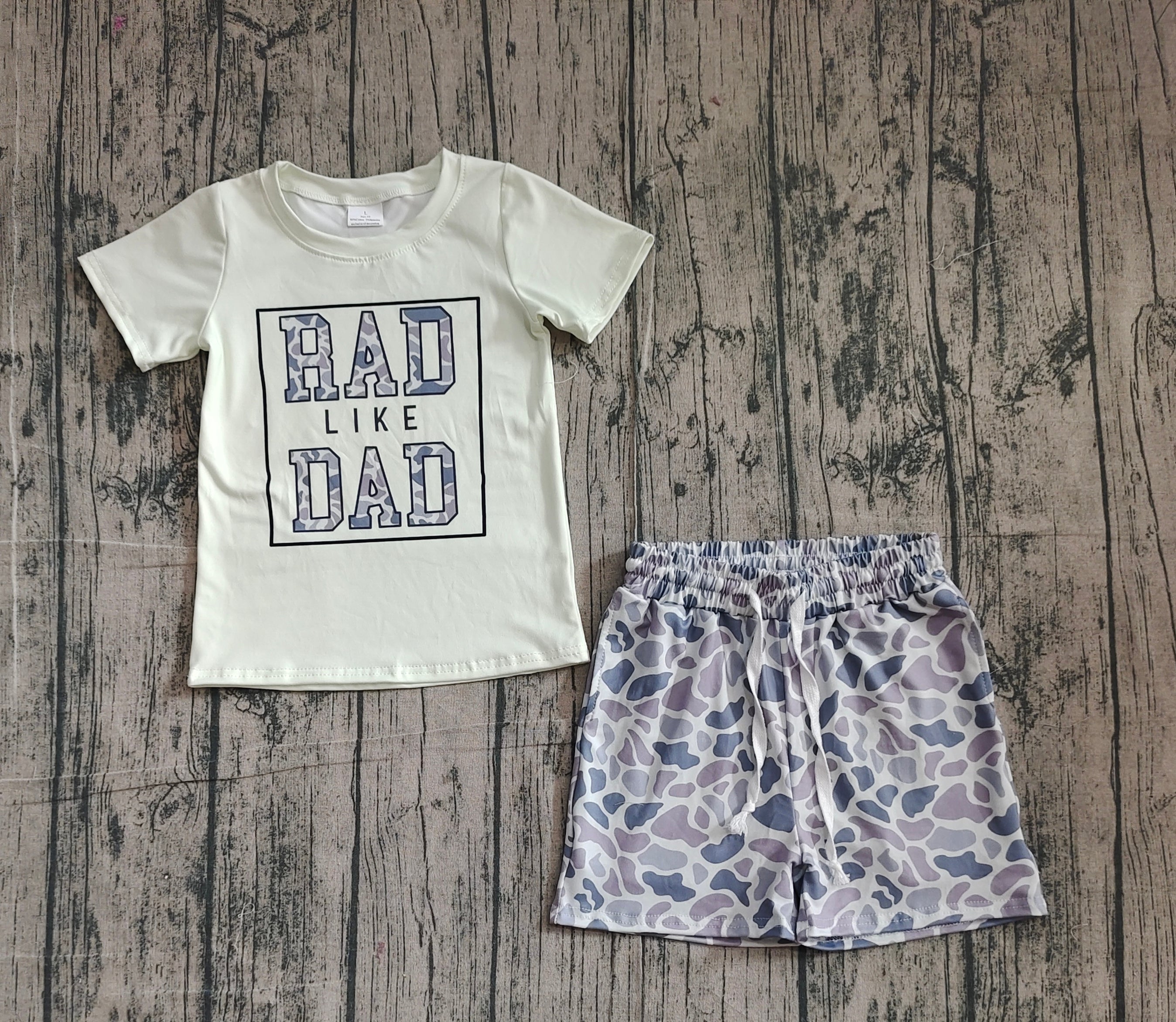 Short sleeves rad like dad top grey camo shorts boys outfits – Western ...