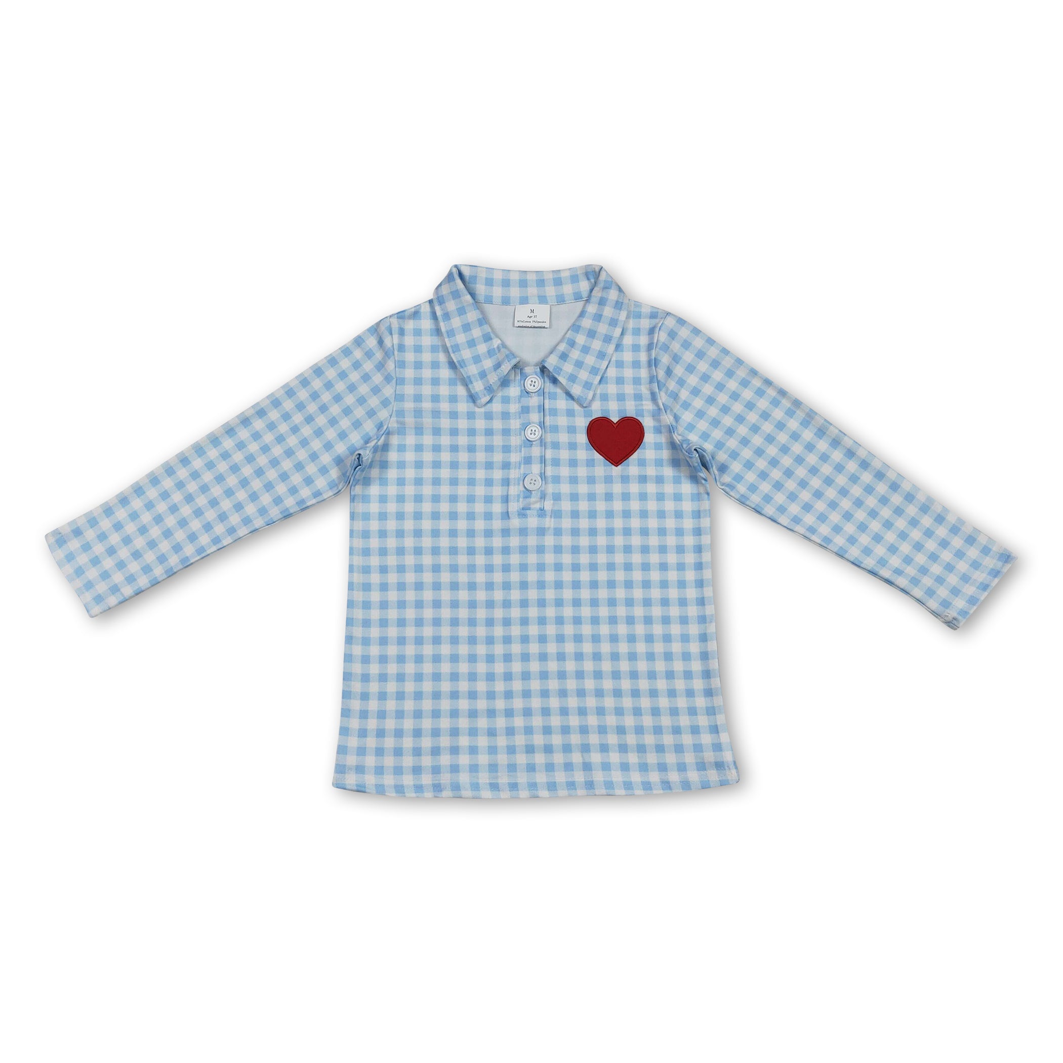 blue plaid long sleeves red heart kids boys valentine shirt – Western ...
