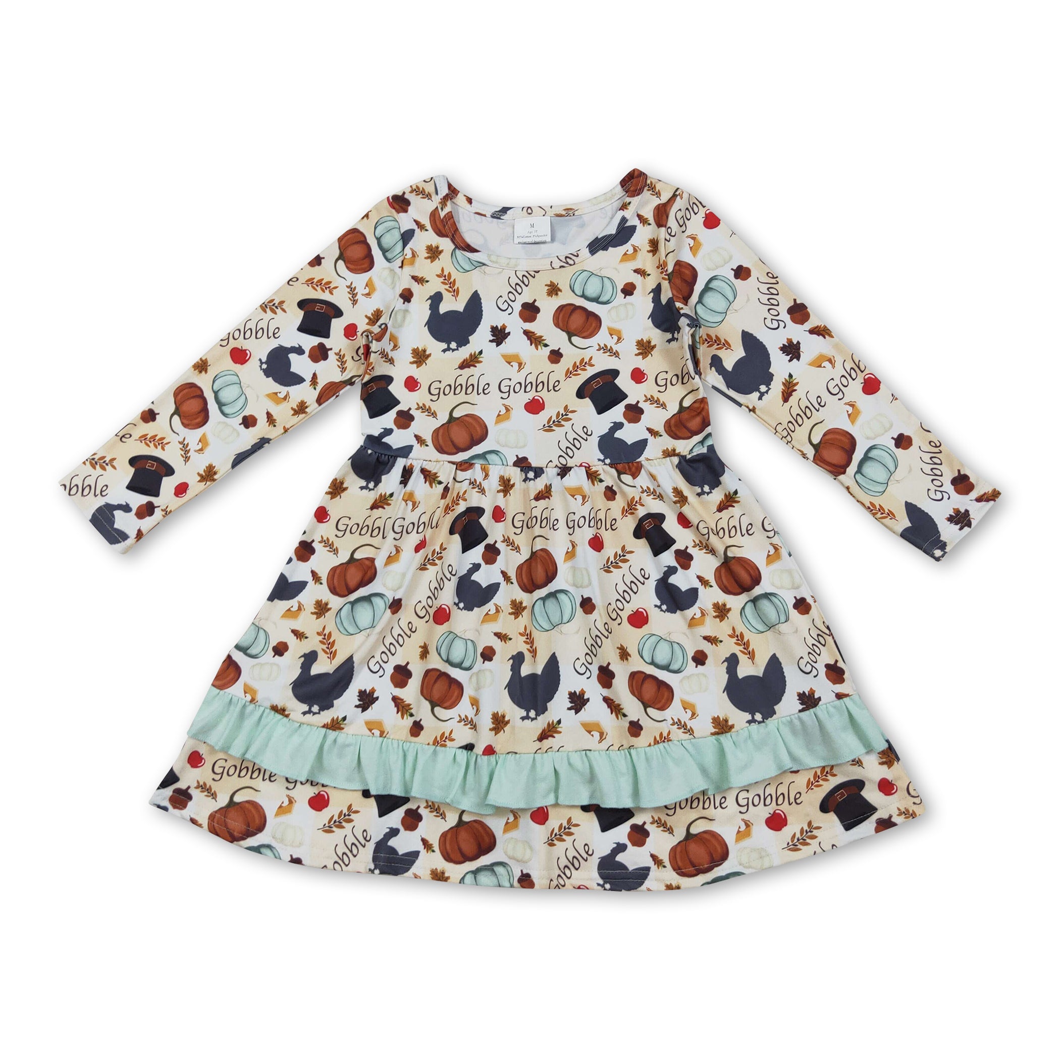 Long sleeves pumpkin turkey girls Thanksgiving dress – Western Kids Clothes