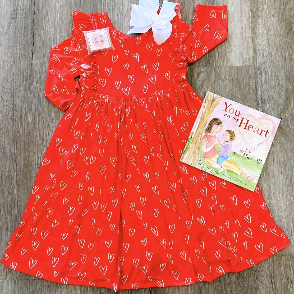 Long sleeves red heart kids girls valentine's dresses – Western Kids ...
