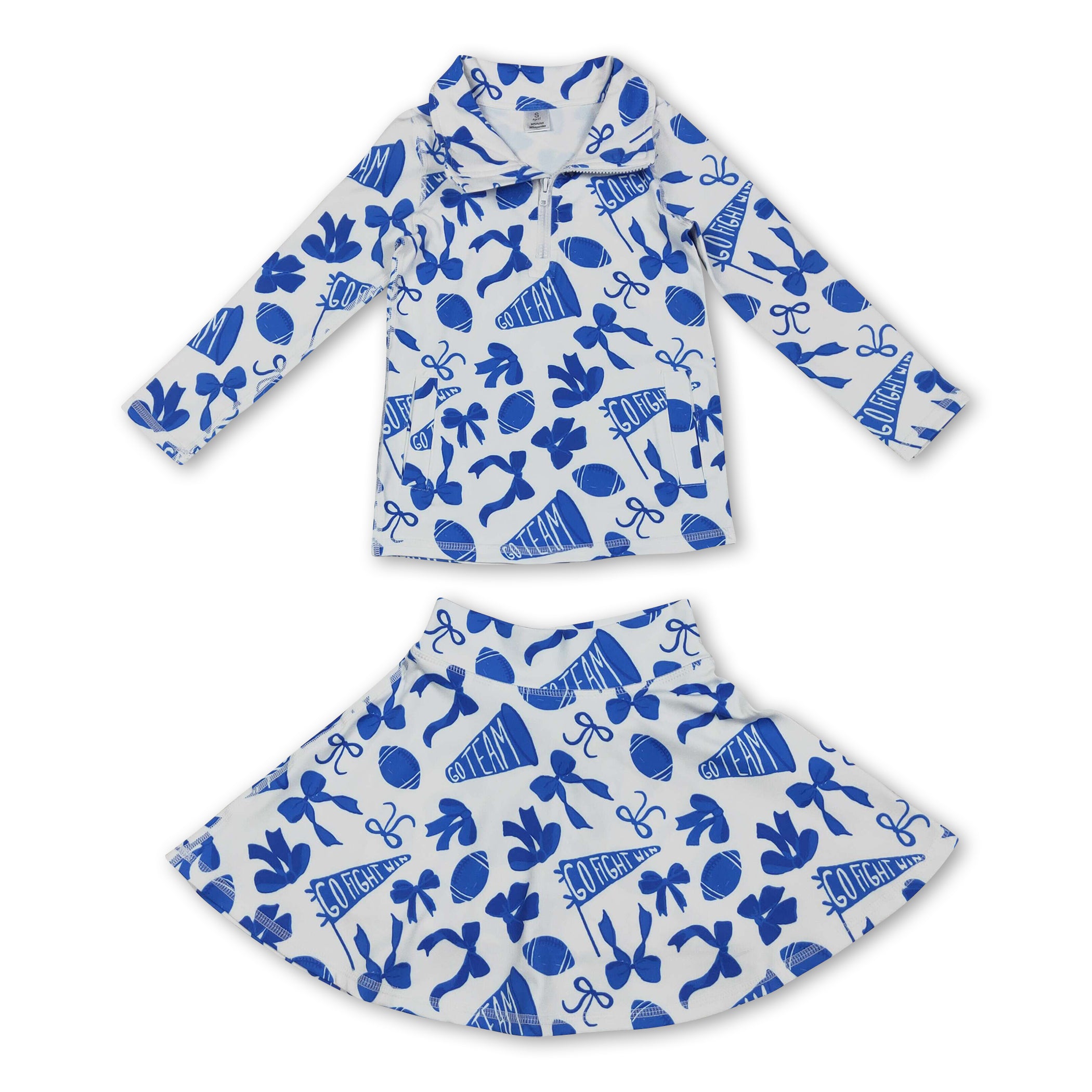 Blue bow football top skirt kids girls team activewear set – Western ...