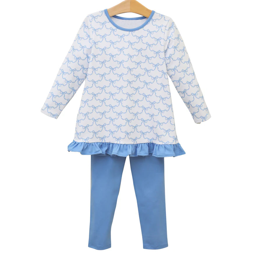 Light blue bow tunic leggings girls clothing set – Western Kids Clothes