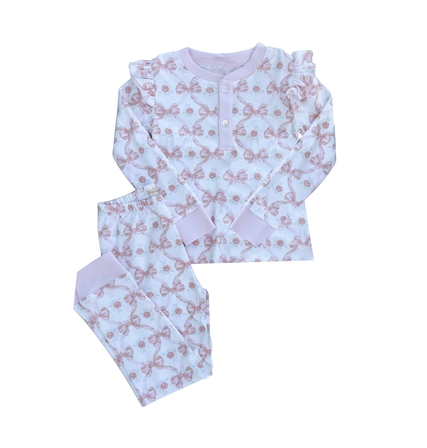 Pink bow long sleeves kids girls pajamas – Western kids clothes
