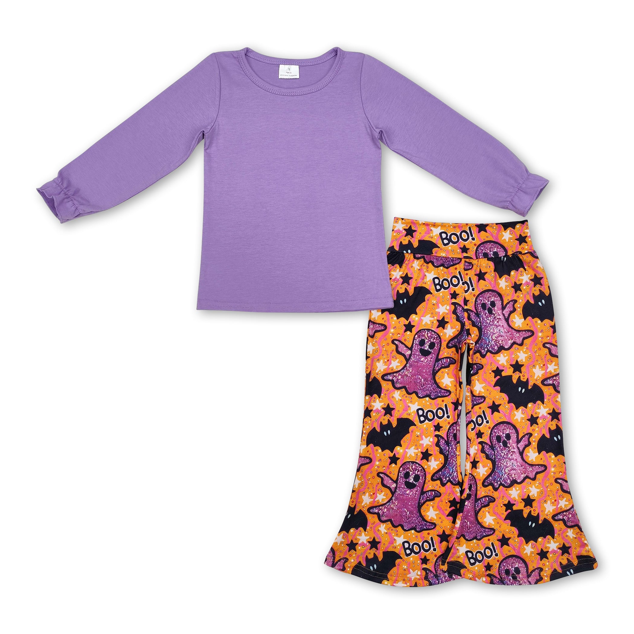 Purple cotton top ghost boo pants girls Halloween clothes – Western ...