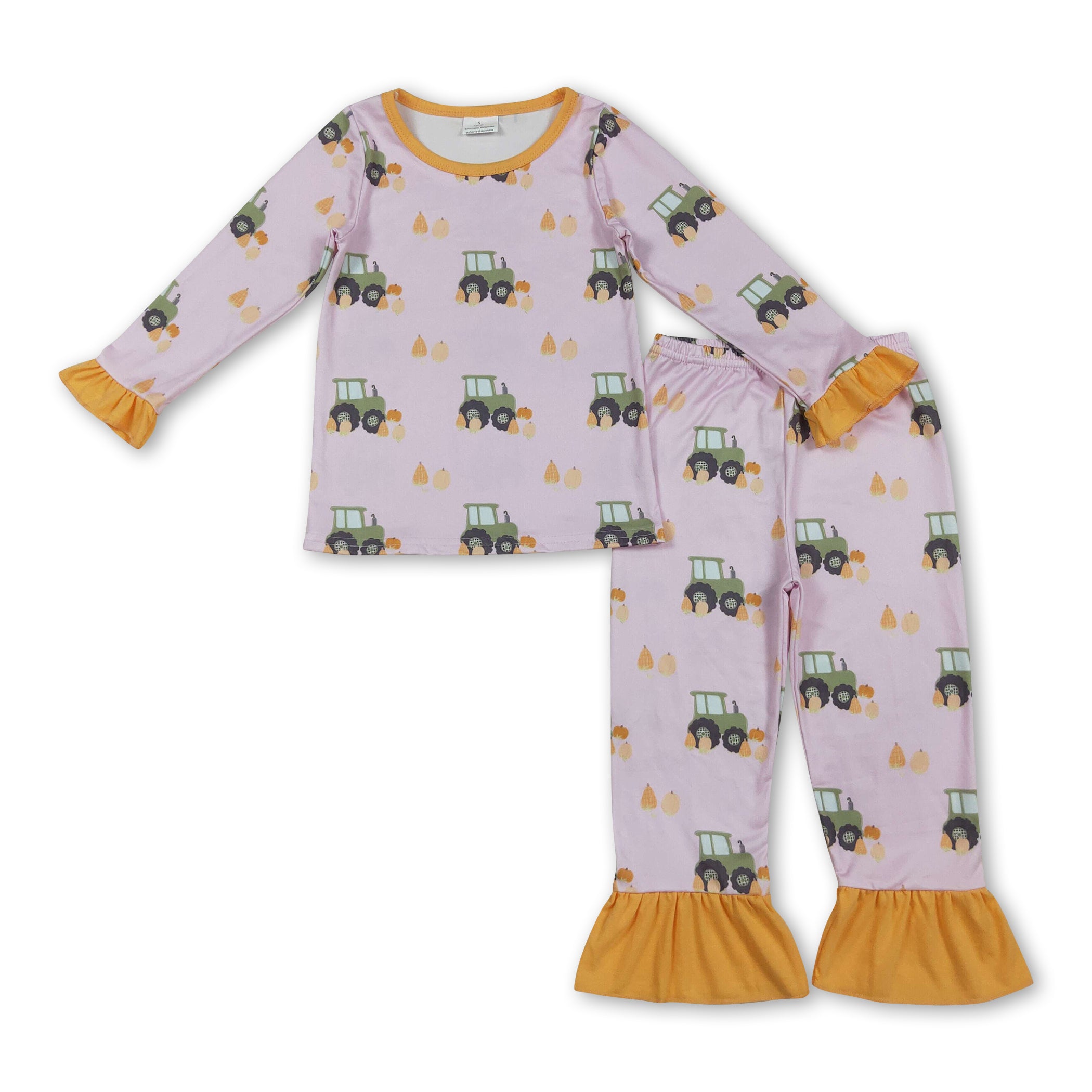 Ruffle long sleeves pumpkin tractor girls fall pajamas – Western Kids ...
