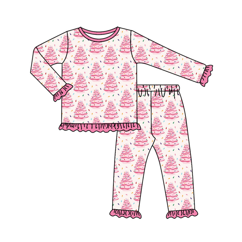 Pink Christmas tree cake kids girls pajamas – Western Kids Clothes