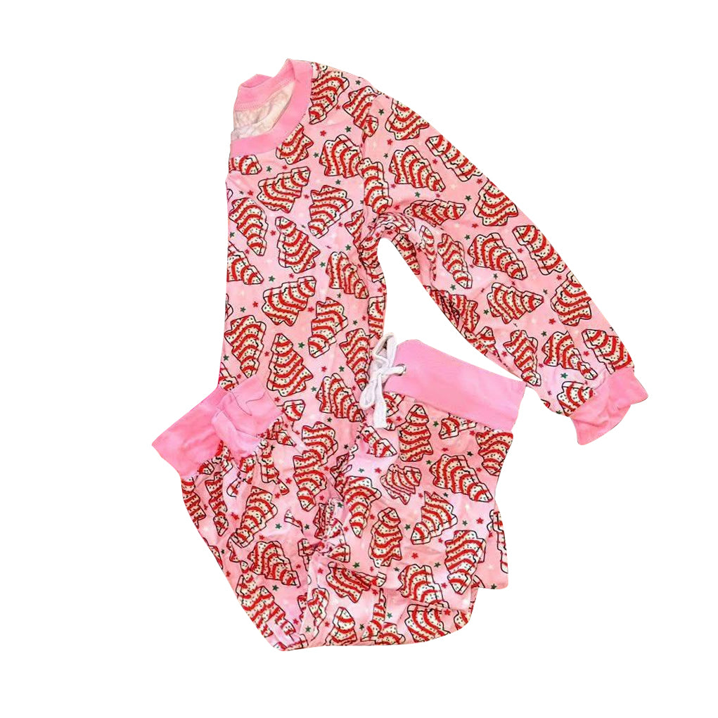 Pink long sleeves Christmas tree cake girls pajamas – Western Kids Clothes