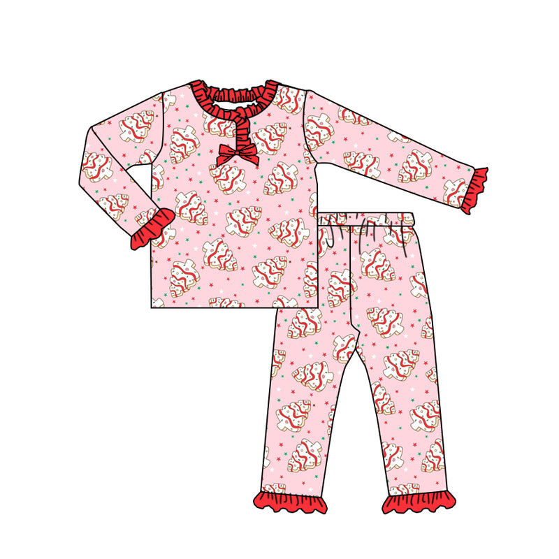 Pink Christmas tree cake stars kids girls pajamas – Western Kids Clothes