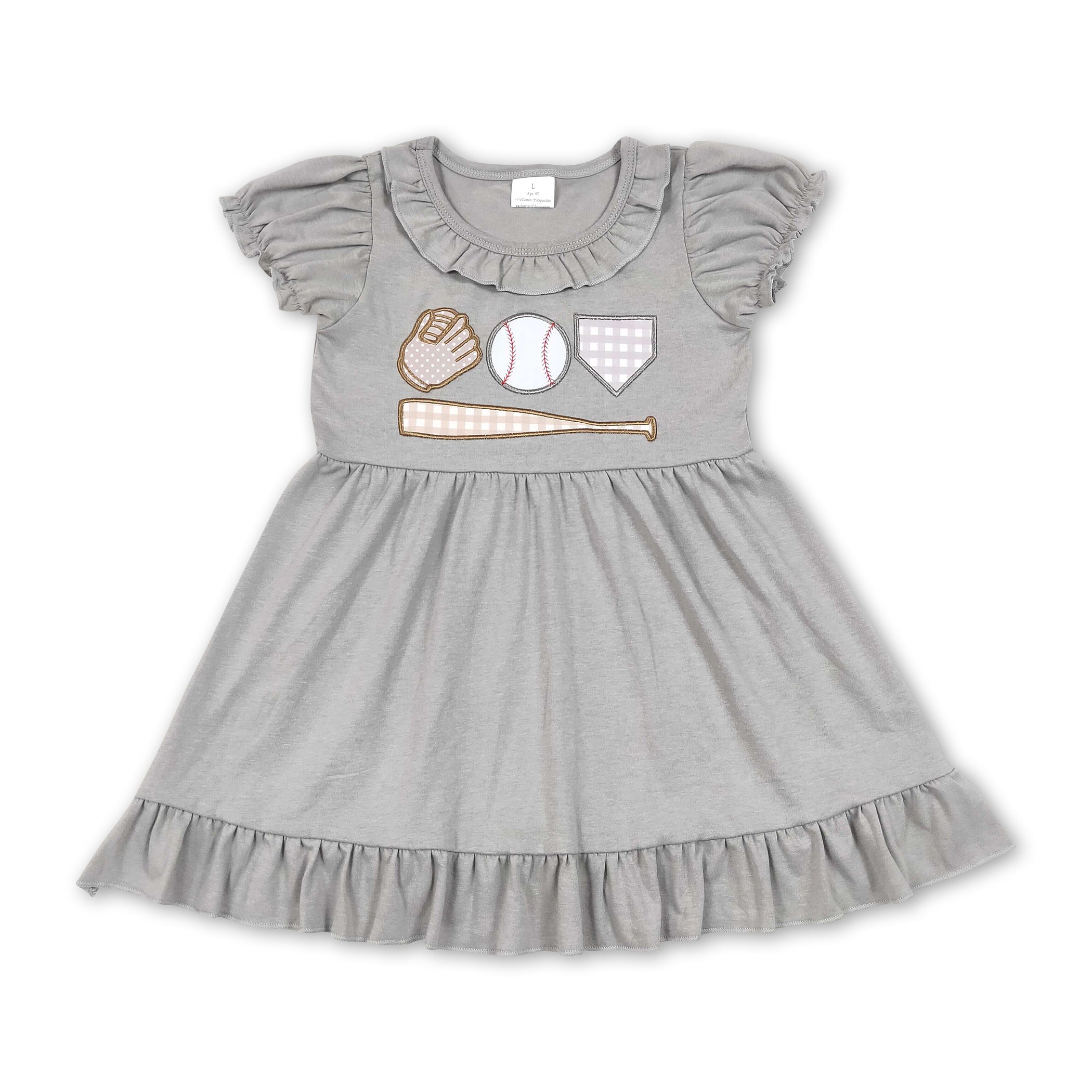 Grey short sleeves baseball embroidery girls dresses – Western Kids Clothes