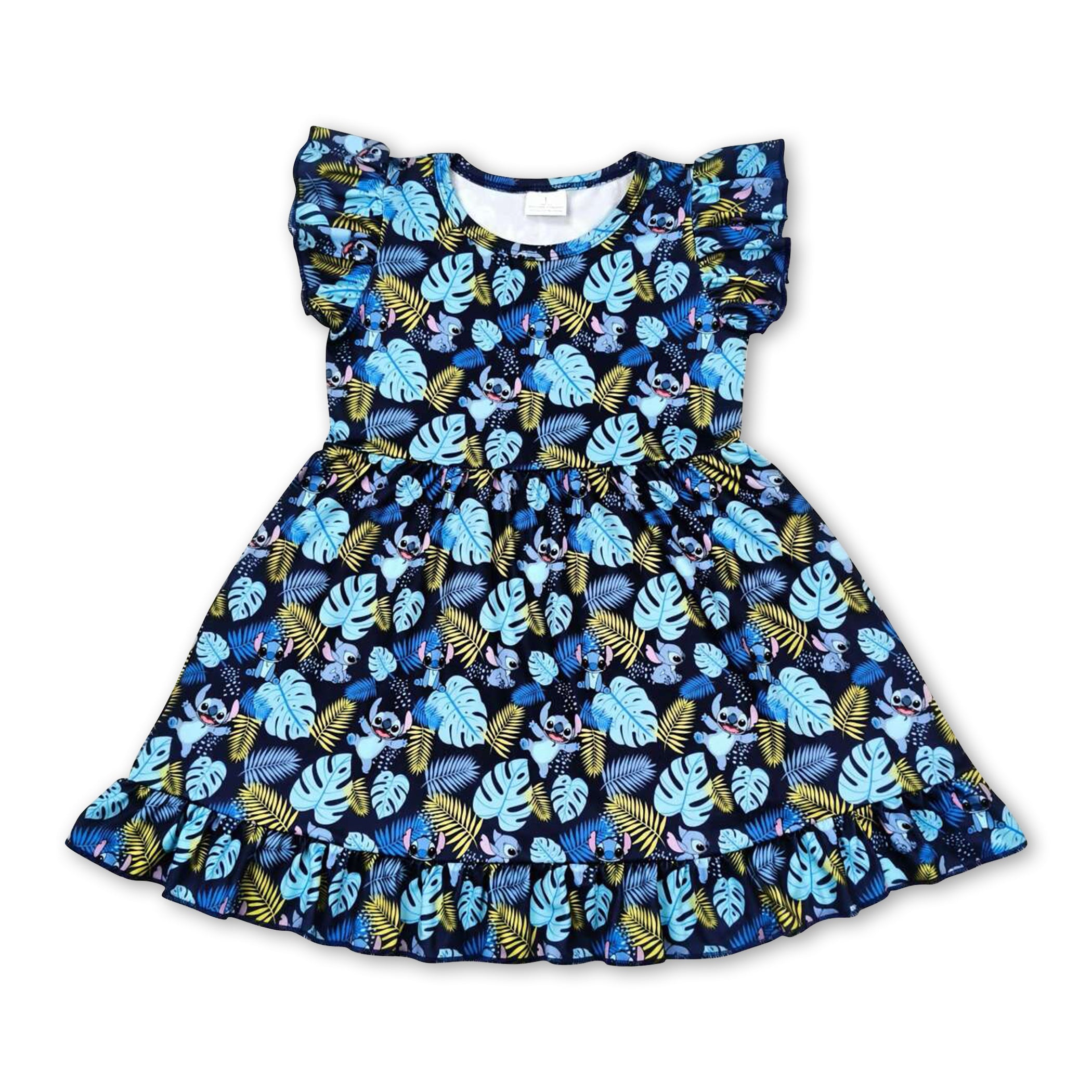 Blue flutter sleeves koala beach girls summer dress – Western Kids Clothes