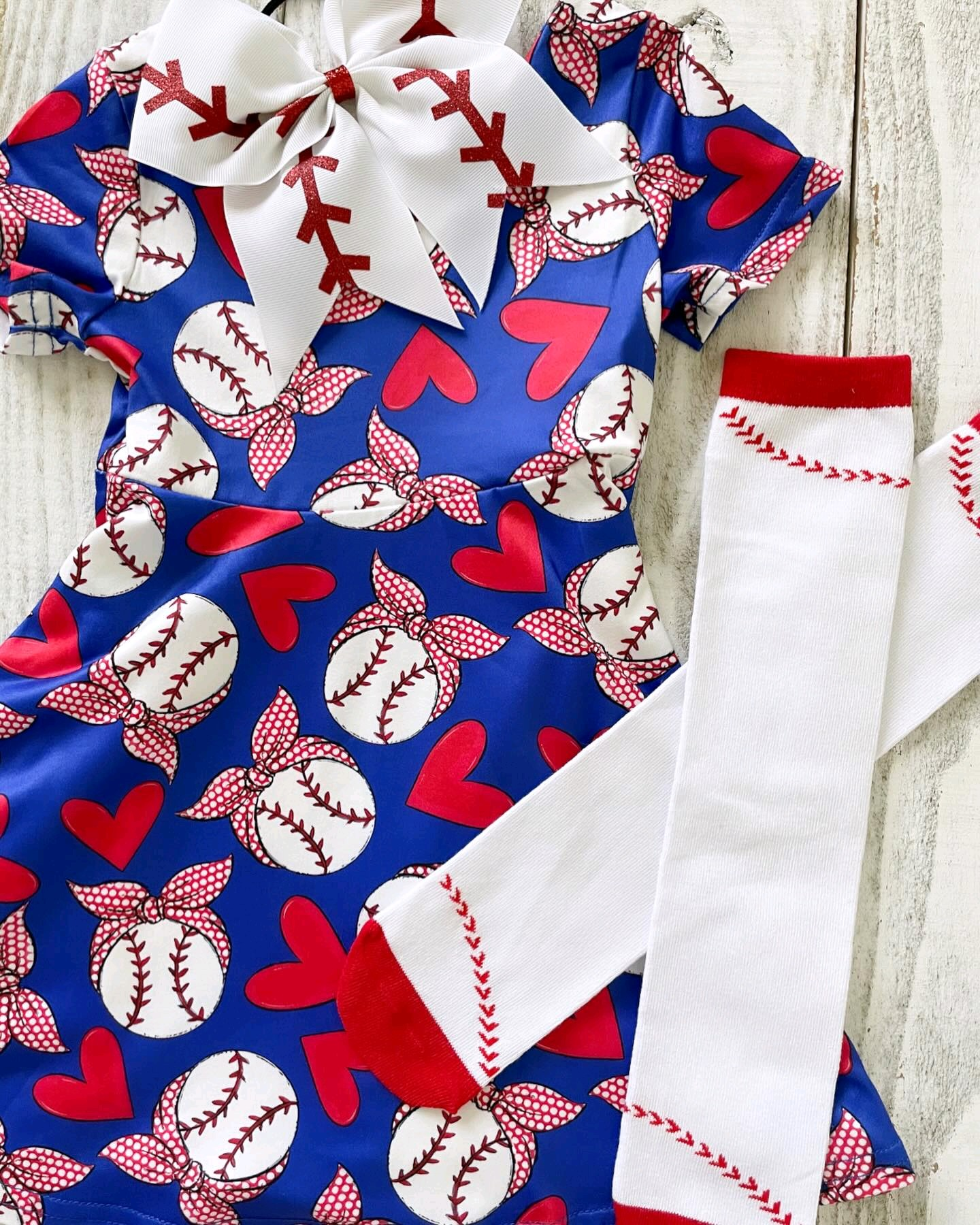 Blue short sleeves baseball heart baby girls dresses – Western Kids Clothes