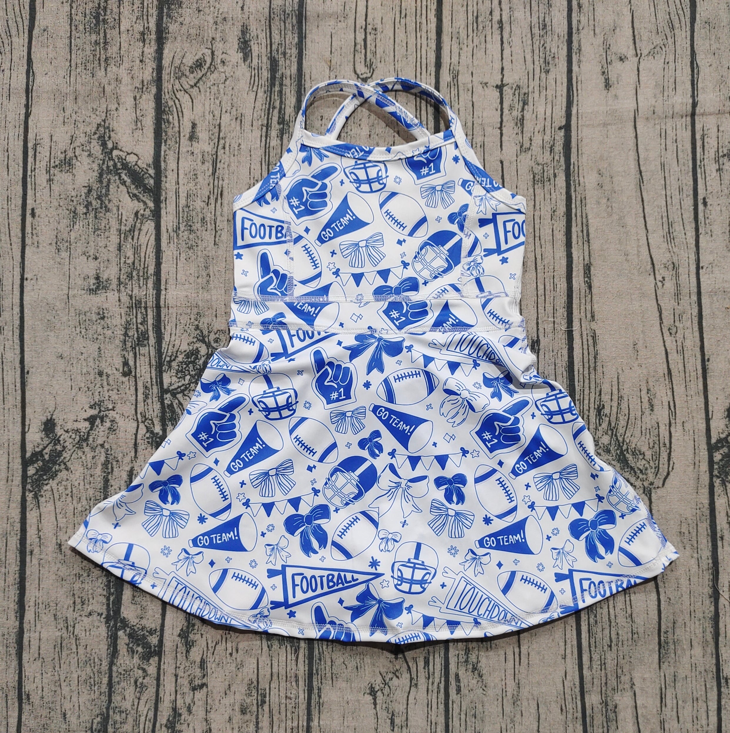 Straps blue bow football girls athletic dresses – Western Kids Clothes