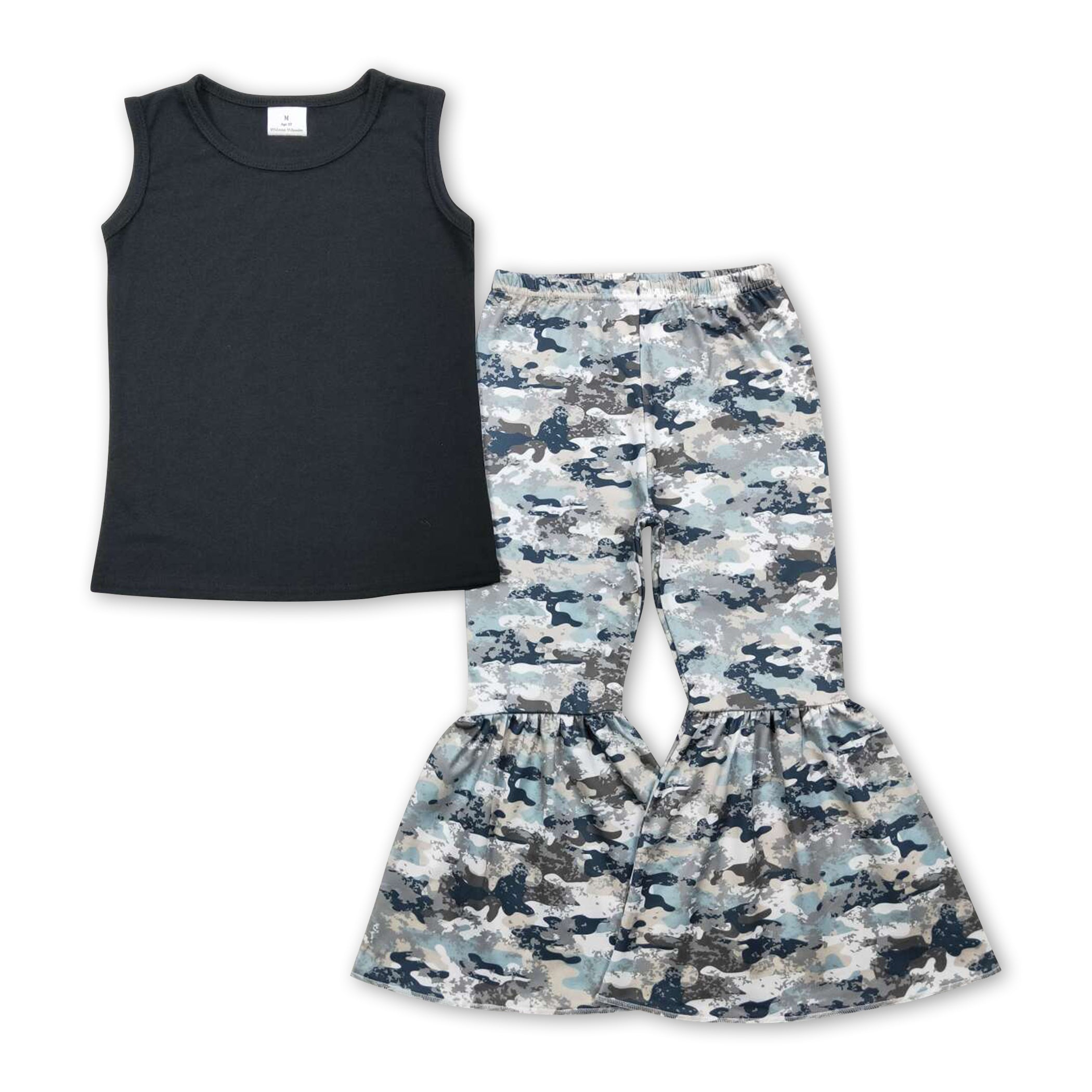 Sleeveless black top camo pants girls clothing set – Western Kids Clothes
