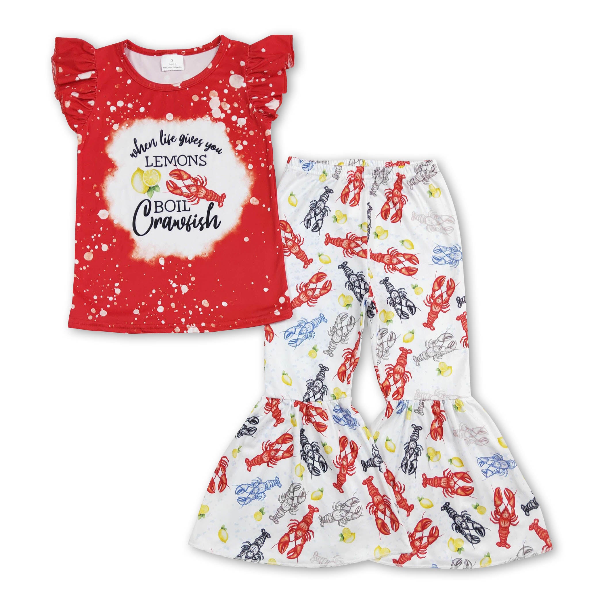 Lemon crawfish top bell bottom pants girls clothes – Western Kids Clothes