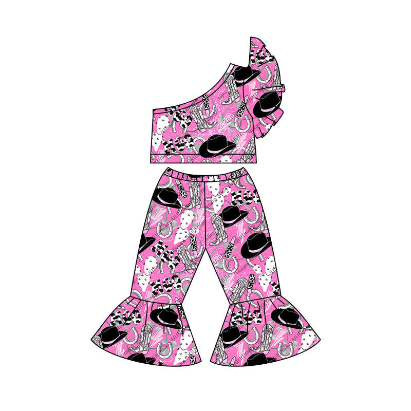 One shoulder moo boots cactus girls western clothes – Western Kids Clothes