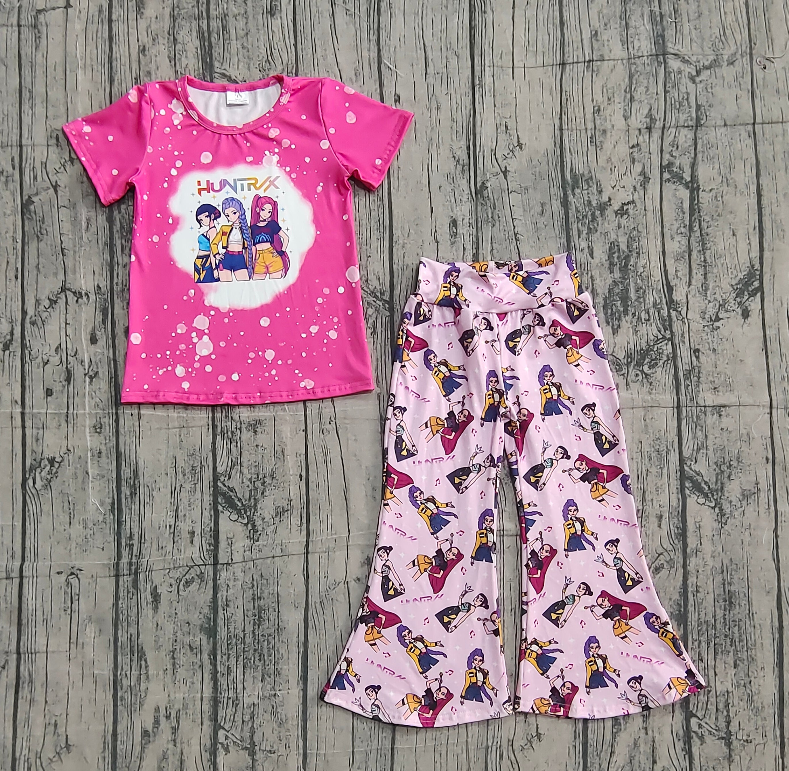 Short sleeves hot pink bleached top music pants girls outfits – Western ...