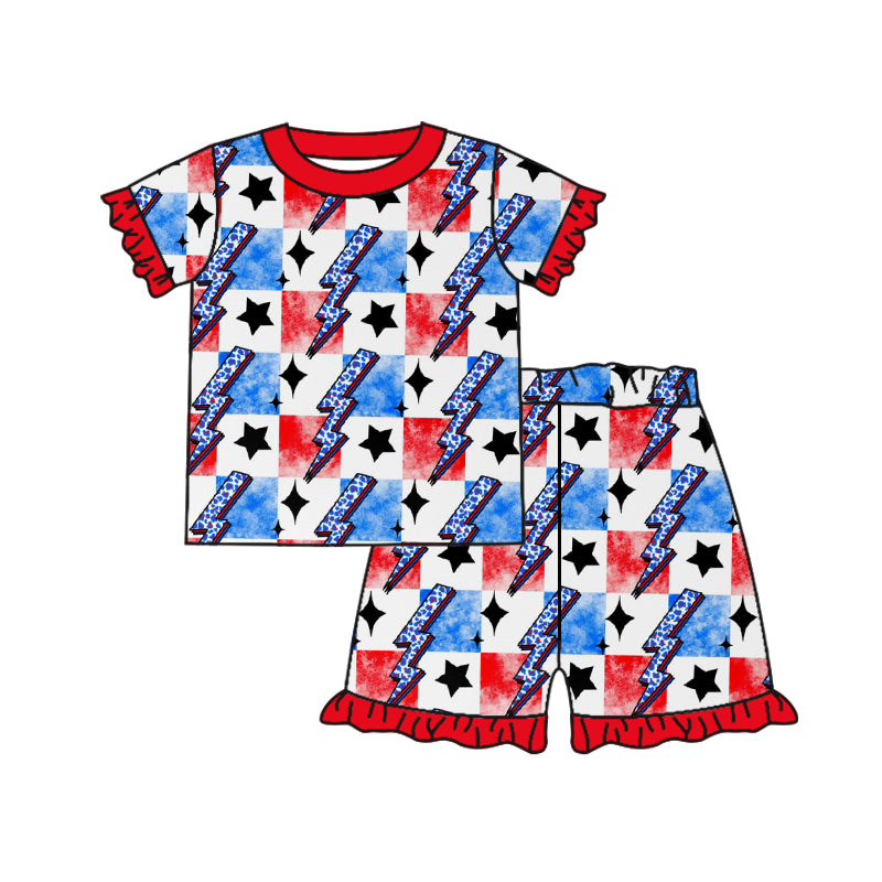 Red blue plaid stars thunder kids girls 4th of july pajamas – Western ...