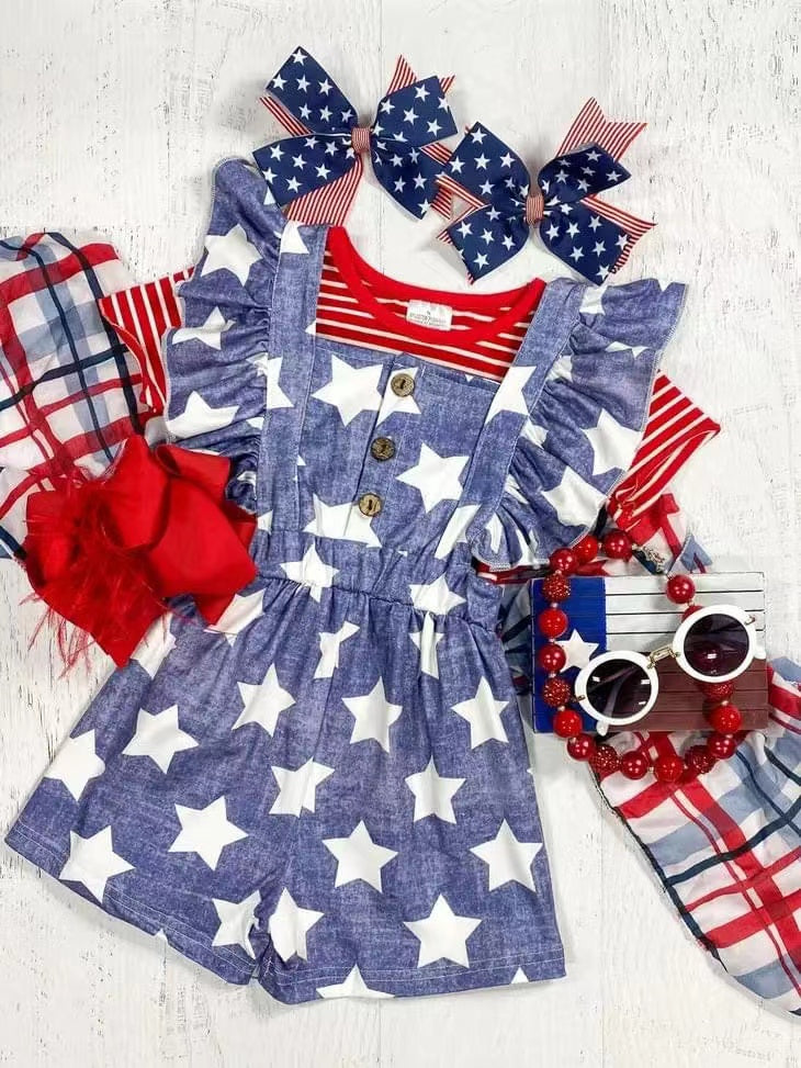 Stripe shirt stars suspender shorts girls 4th of july clothes – Western ...