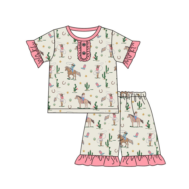 Short sleeves ruffle rodeo cactus western girls pajamas – Western Kids ...