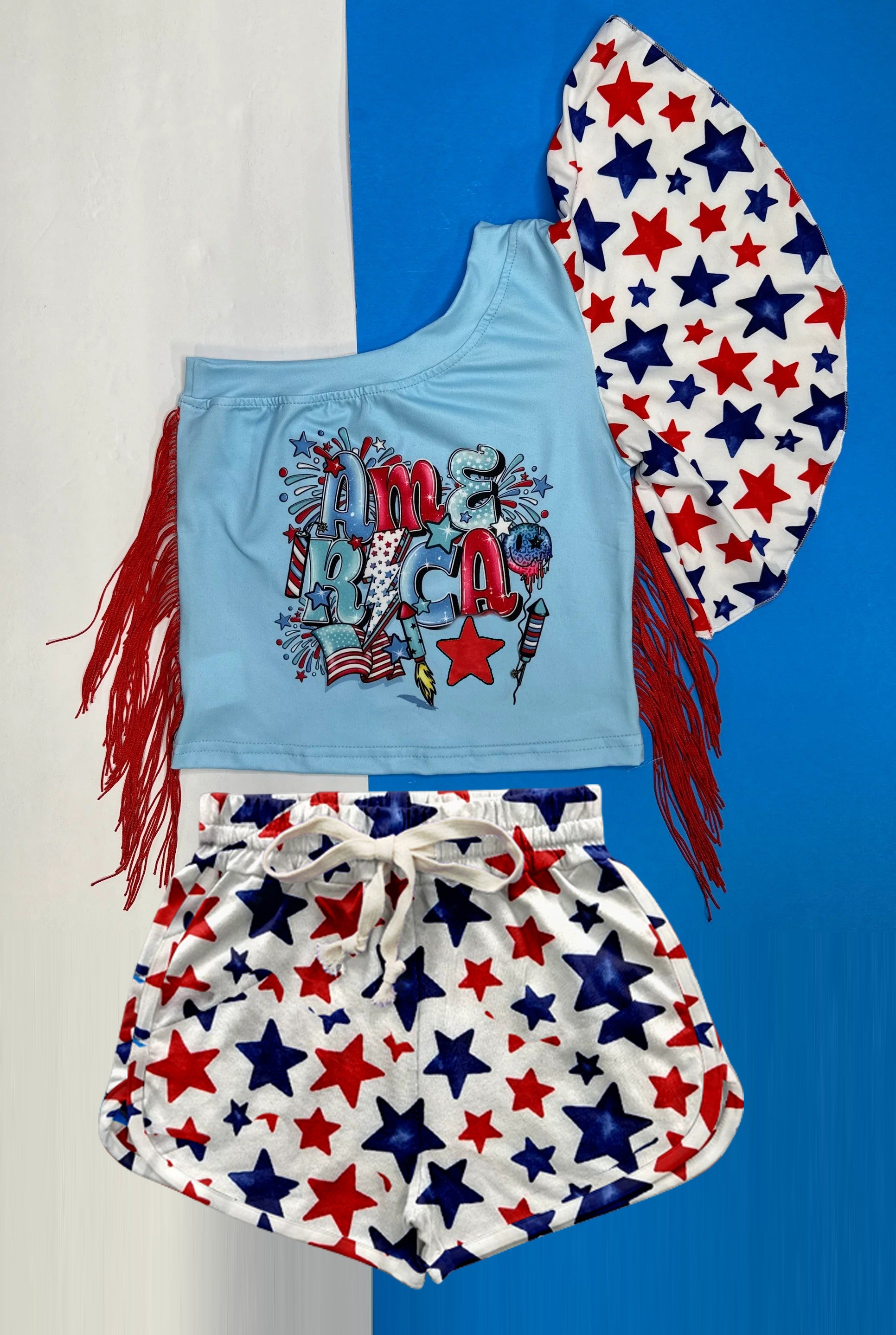 One shoulder tassels American kids girls 4th of july clothes – Western ...