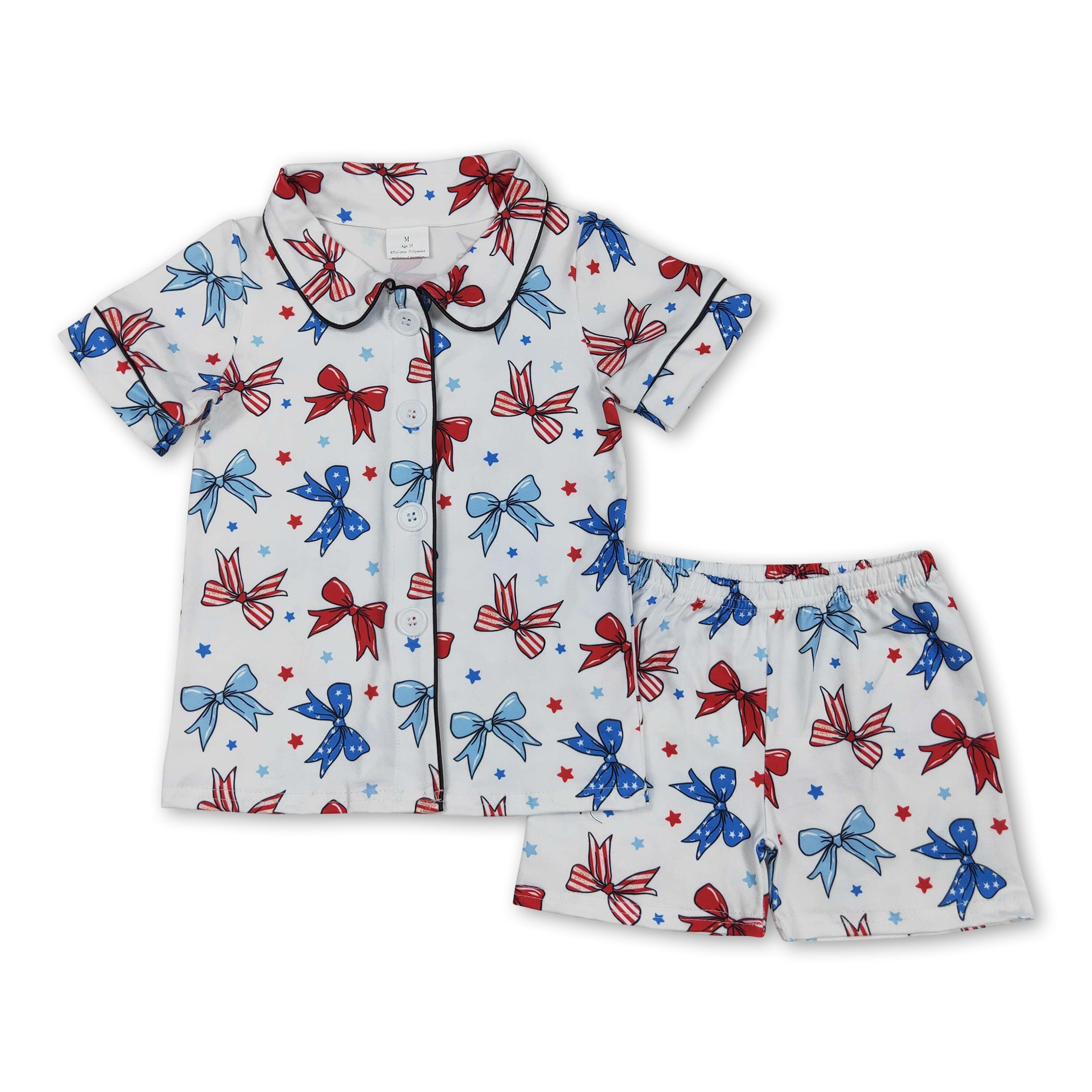 Short sleeves blue red bow kids girls 4th of july pajamas – Western ...