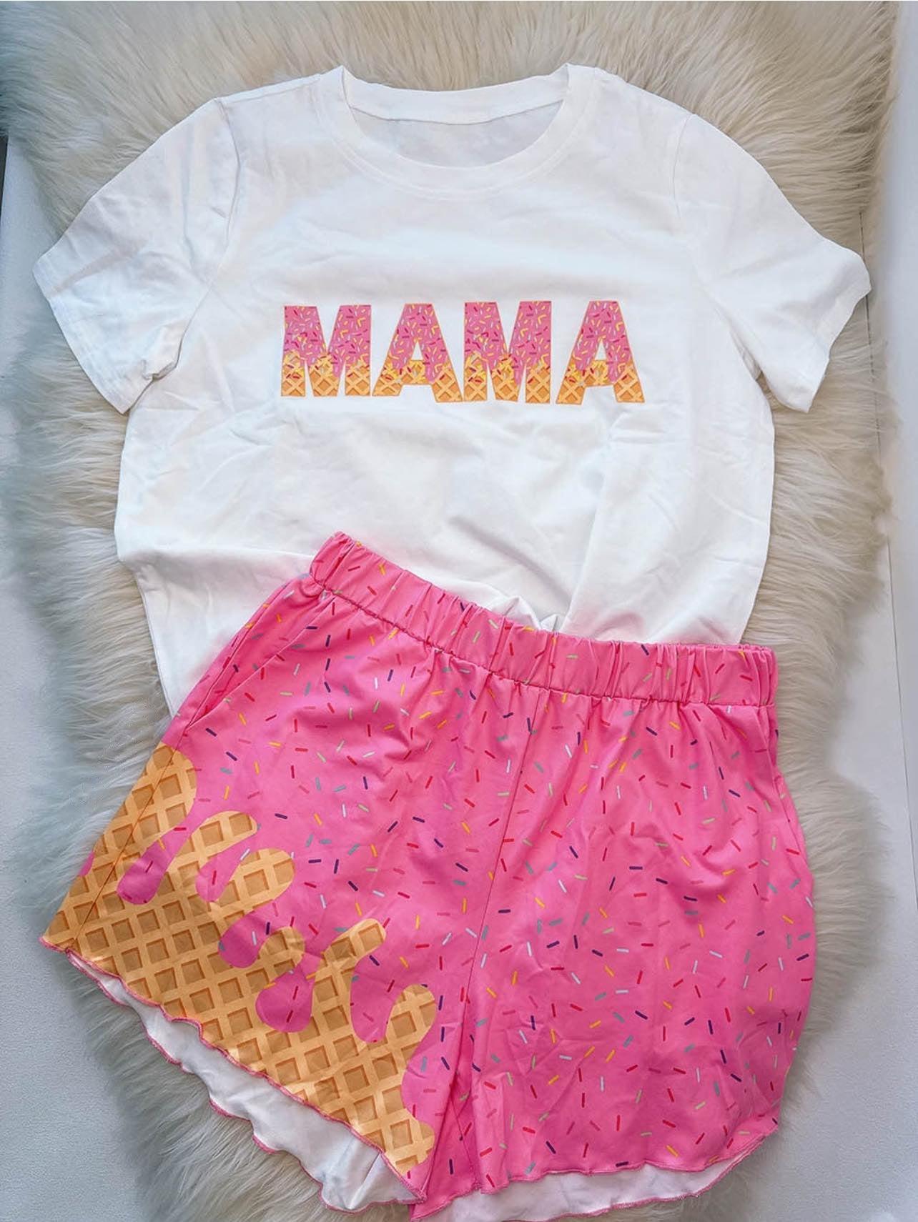 Short sleeves Mama pink ice cream sprinkle shorts set – Western kids ...
