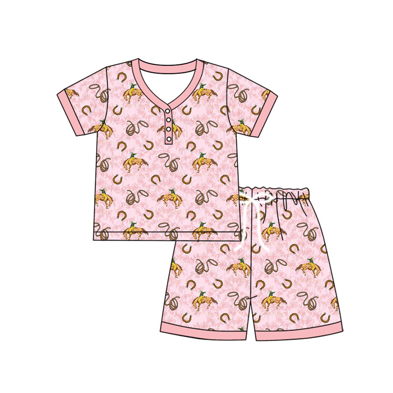 Short sleeves pink rodeo western adult women pajamas – Western Kids Clothes
