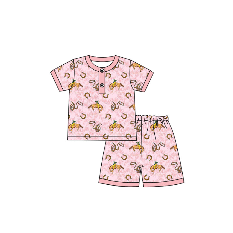 Short sleeves pink rodeo western kids girls pajamas – Western Kids Clothes