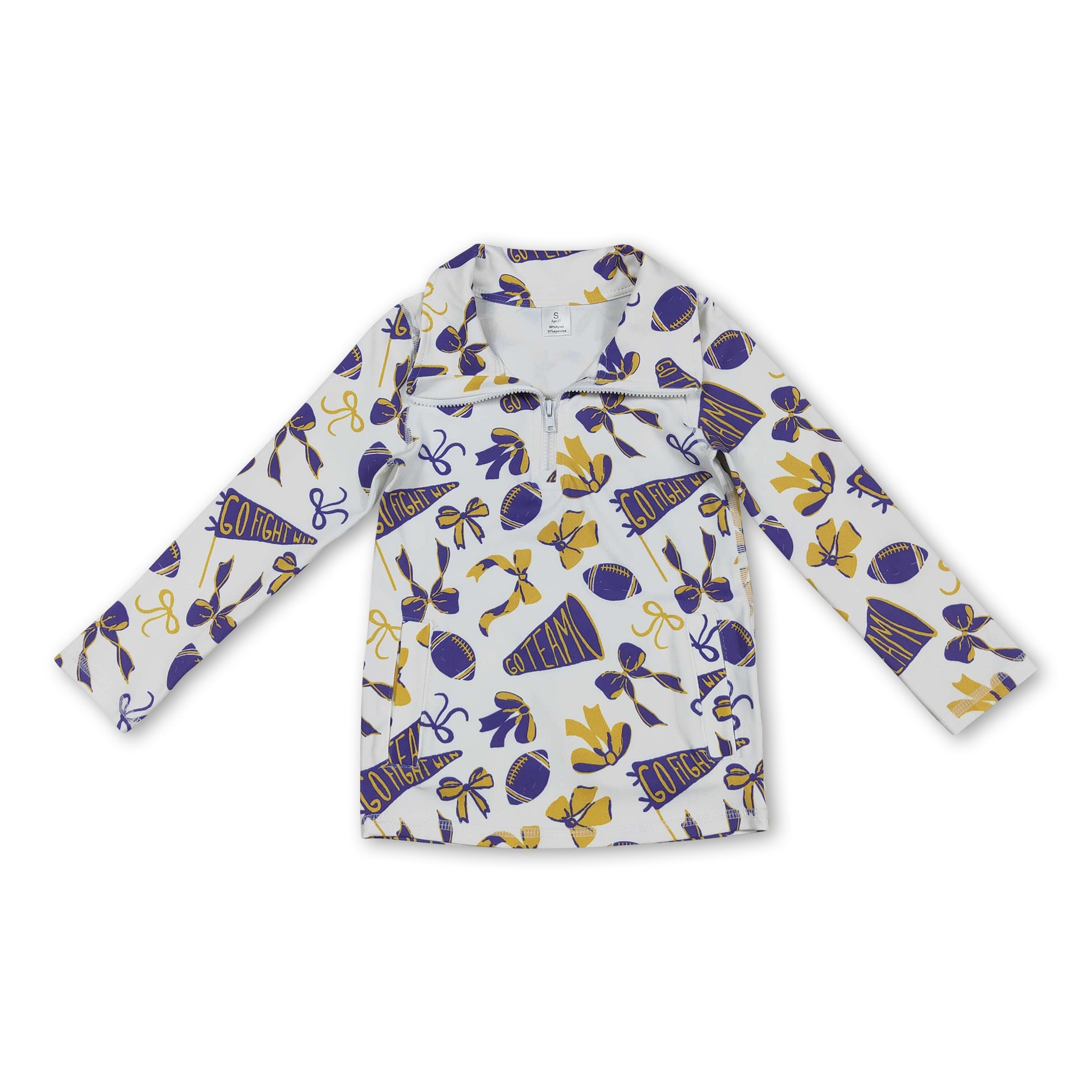 Yellow bow purple football go team girls activewear top – Western Kids ...