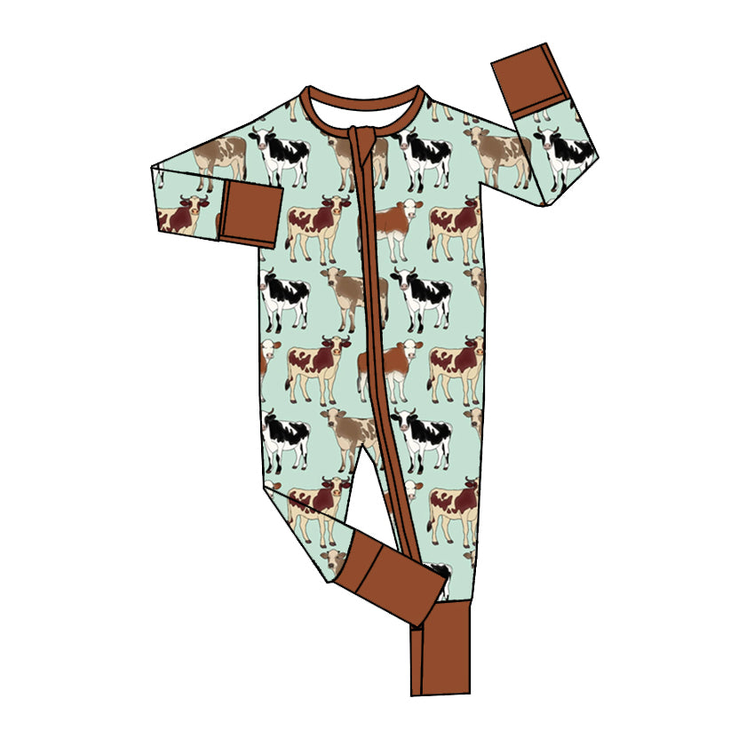 Long sleeves cows baby kids zipper romper – Western Kids Clothes
