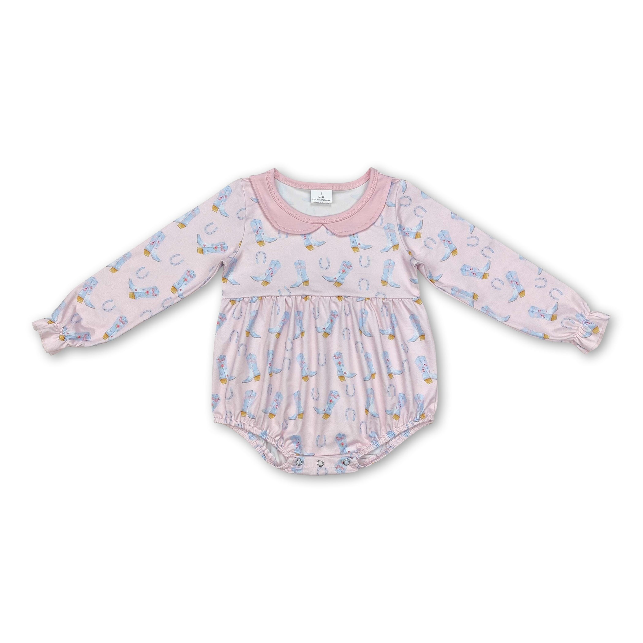 Pink long sleeves boots horseshoes baby girls western romper – Western ...