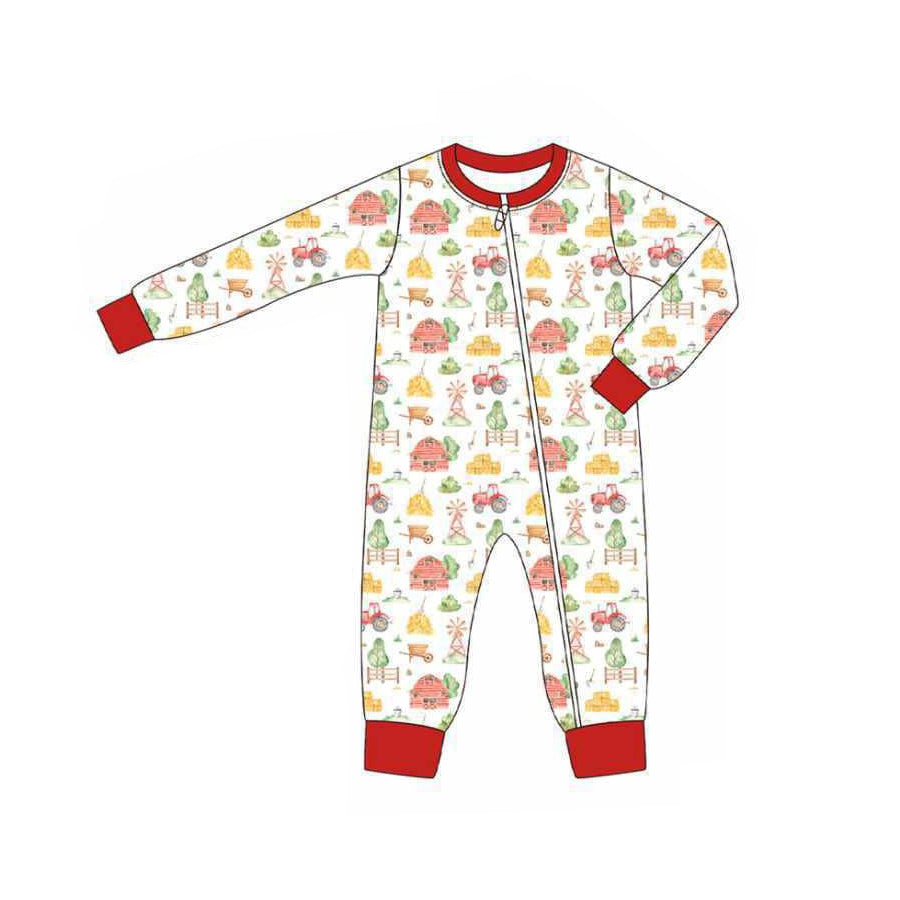 Red long sleeves tractor baby kids farm zipper romper – Western Kids ...