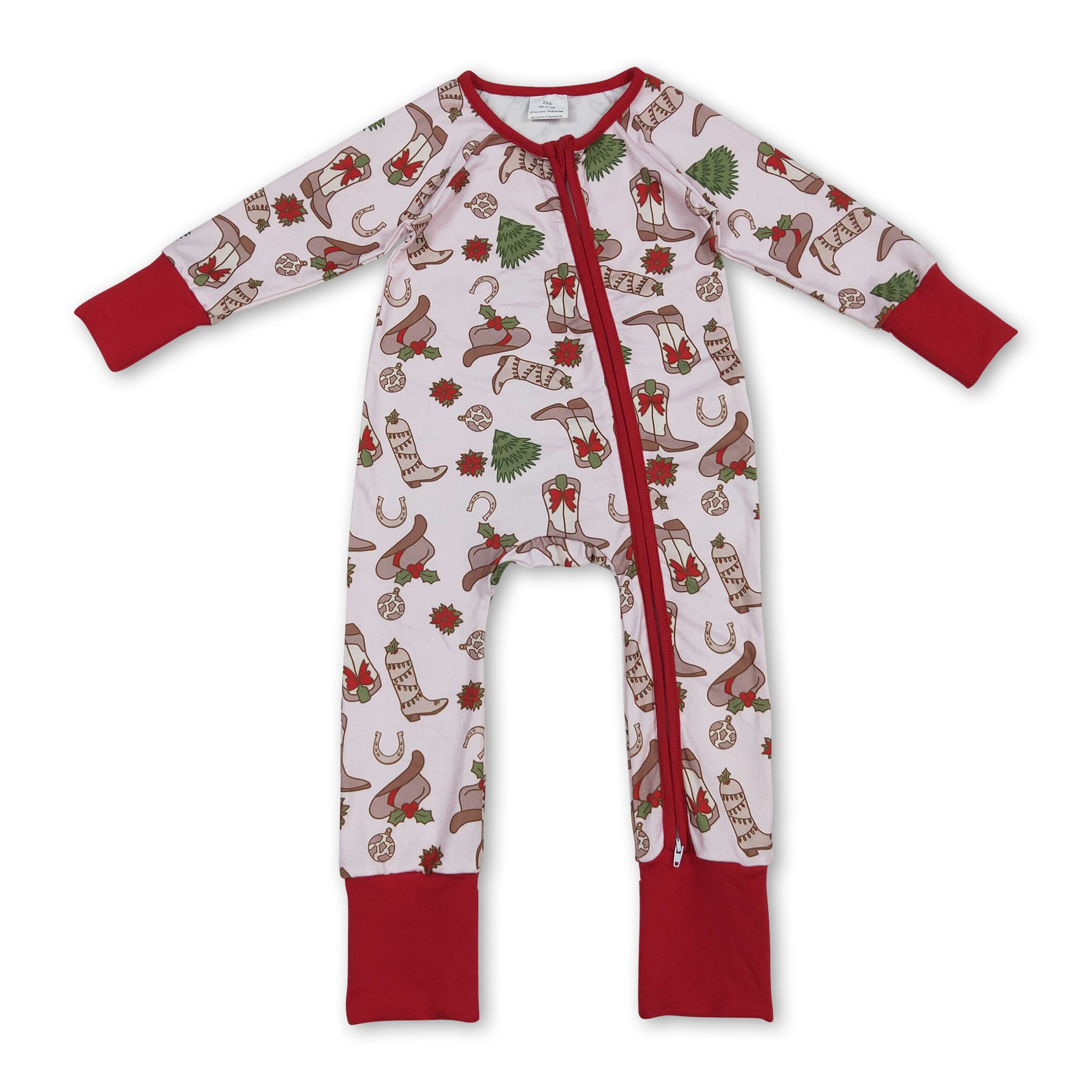Christmas tree bow boots baby girls zipper romper – Western Kids Clothes