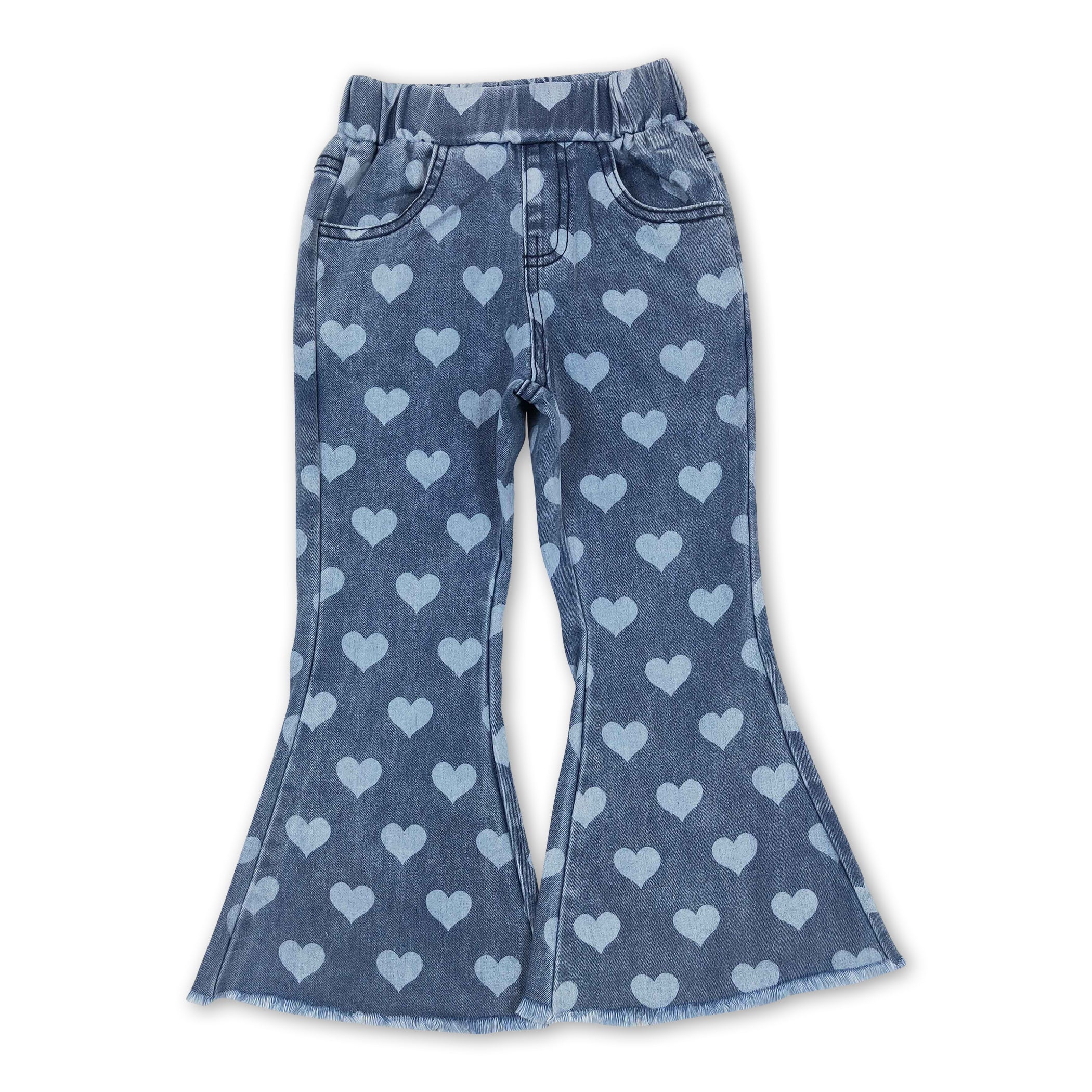 Heart print denim pants girls valentine's day jeans – Western kids clothes