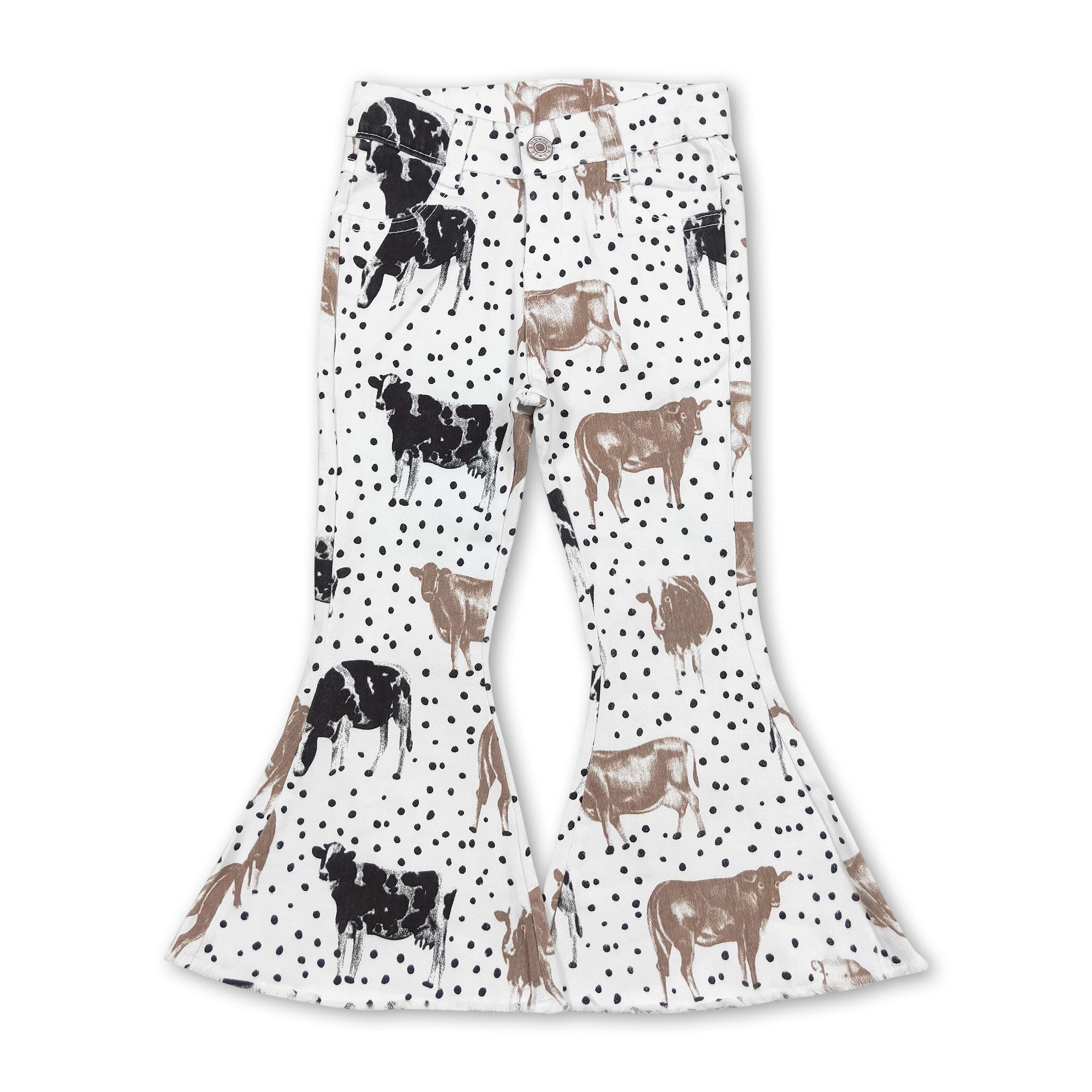 Cows print denim pants girls jeans – Western Kids Clothes