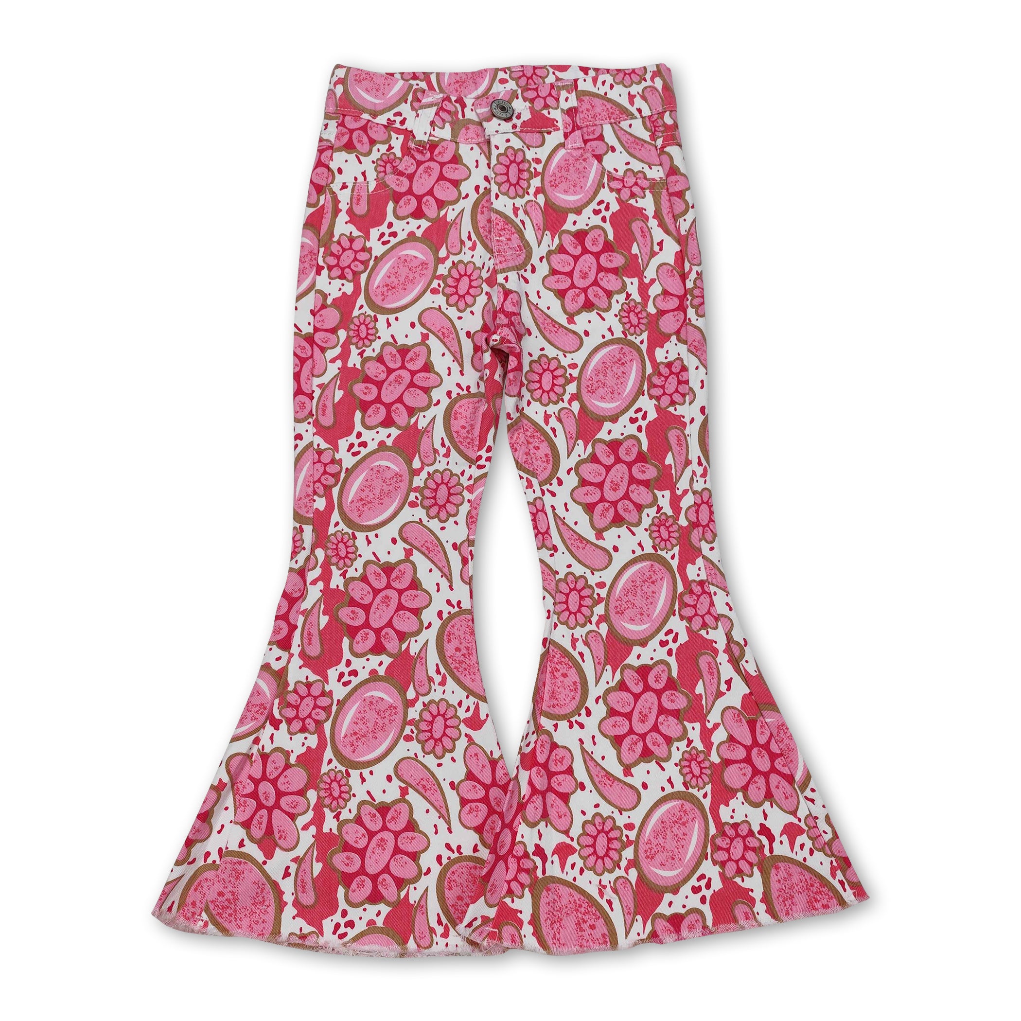 Pink concho denim pants kids girls western jeans – Western Kids Clothes